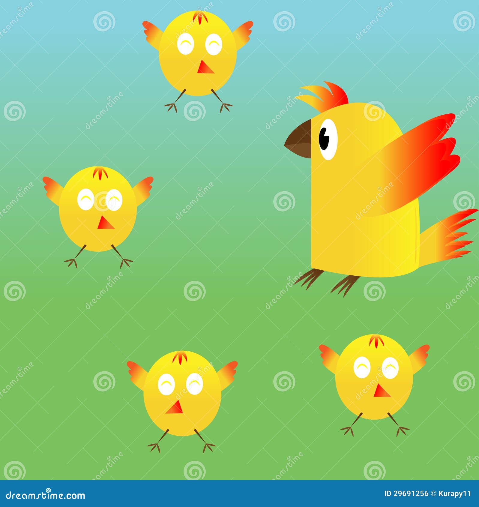 Chicken and four Chick stock illustration. Illustration of animal ...