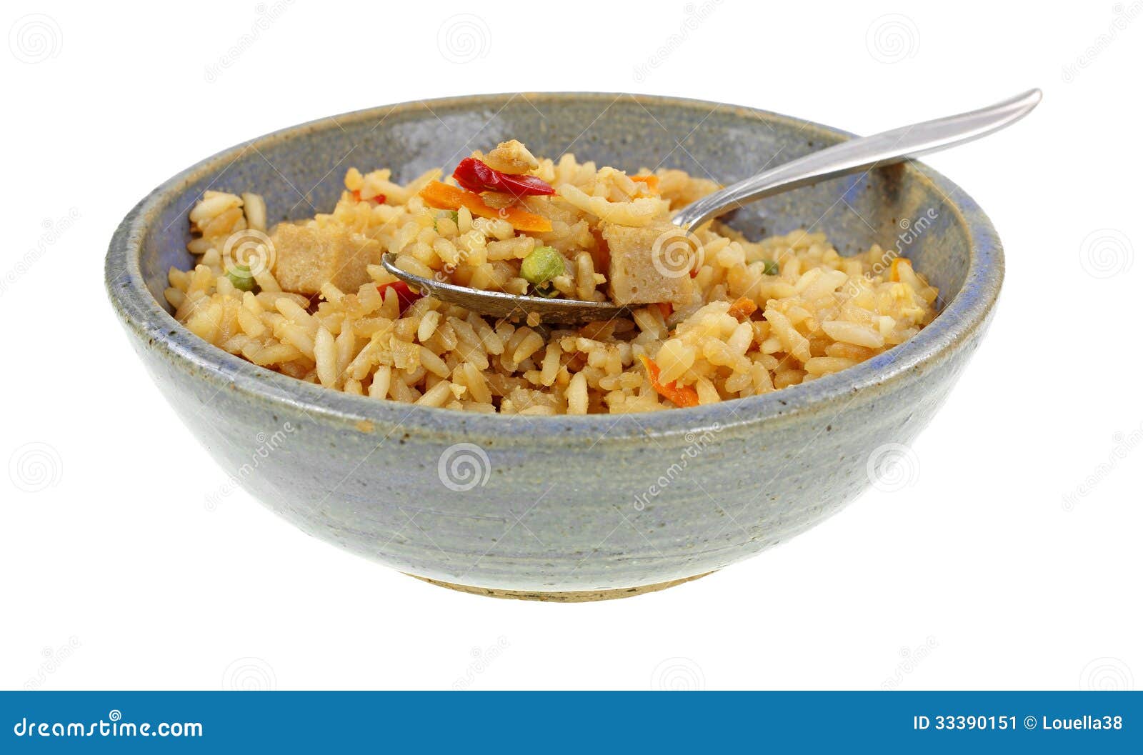 Chicken Fried Rice on Spoon Stock Image - Image of side, bowl: 33390151