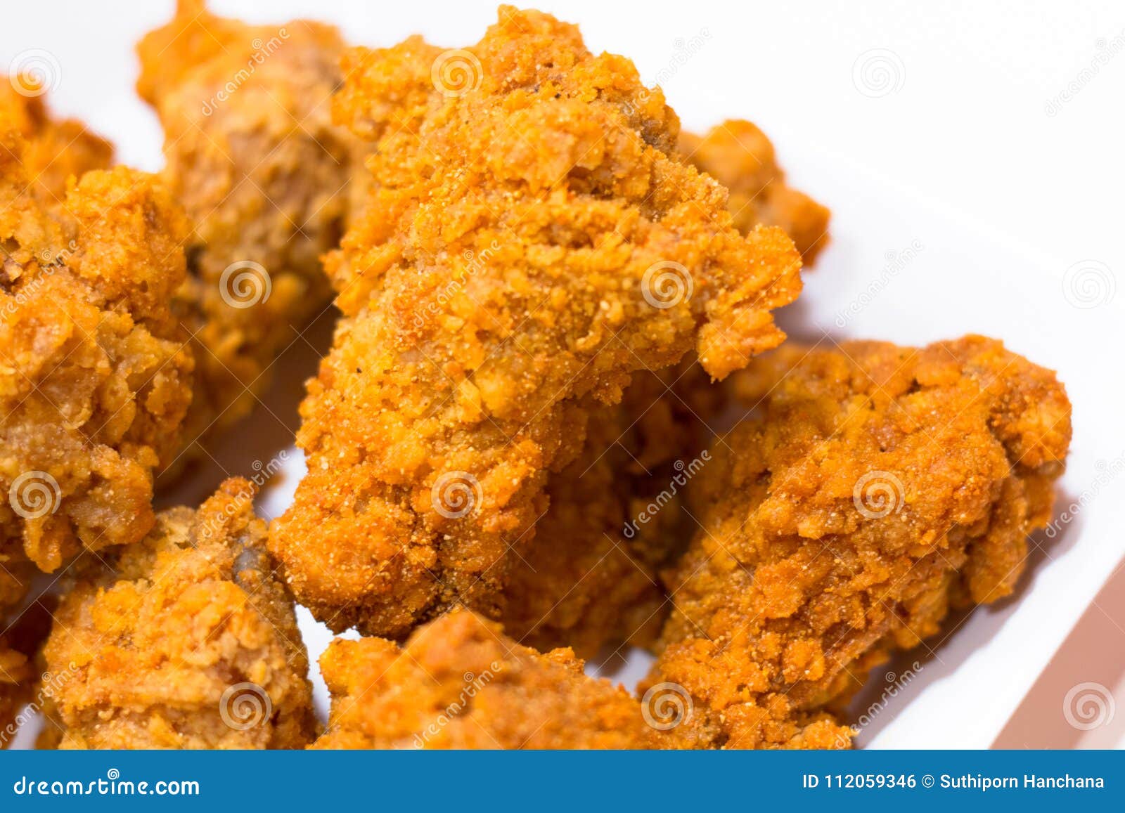 Chicken Fried on White Background, Front View from the Stock Photo ...