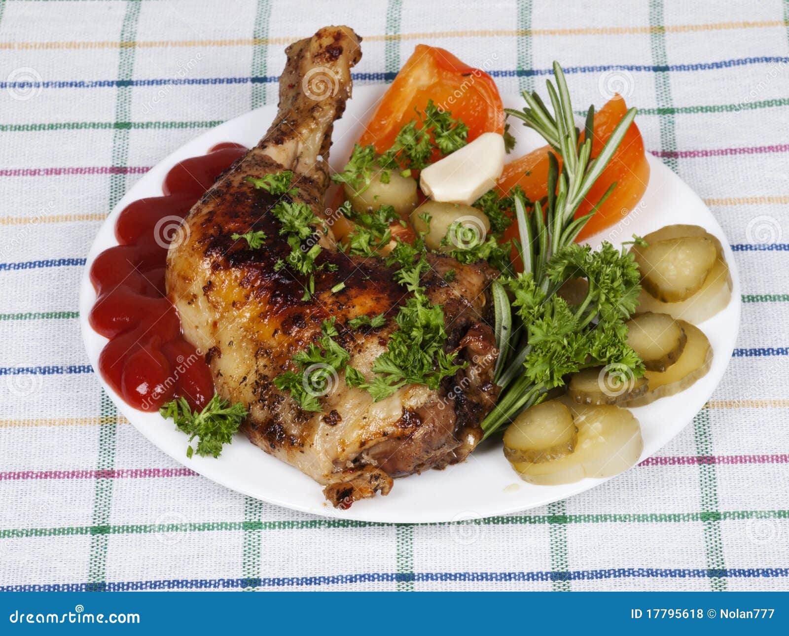 Chicken with Garnish on a Plate Stock Photo - Image of descriptive ...