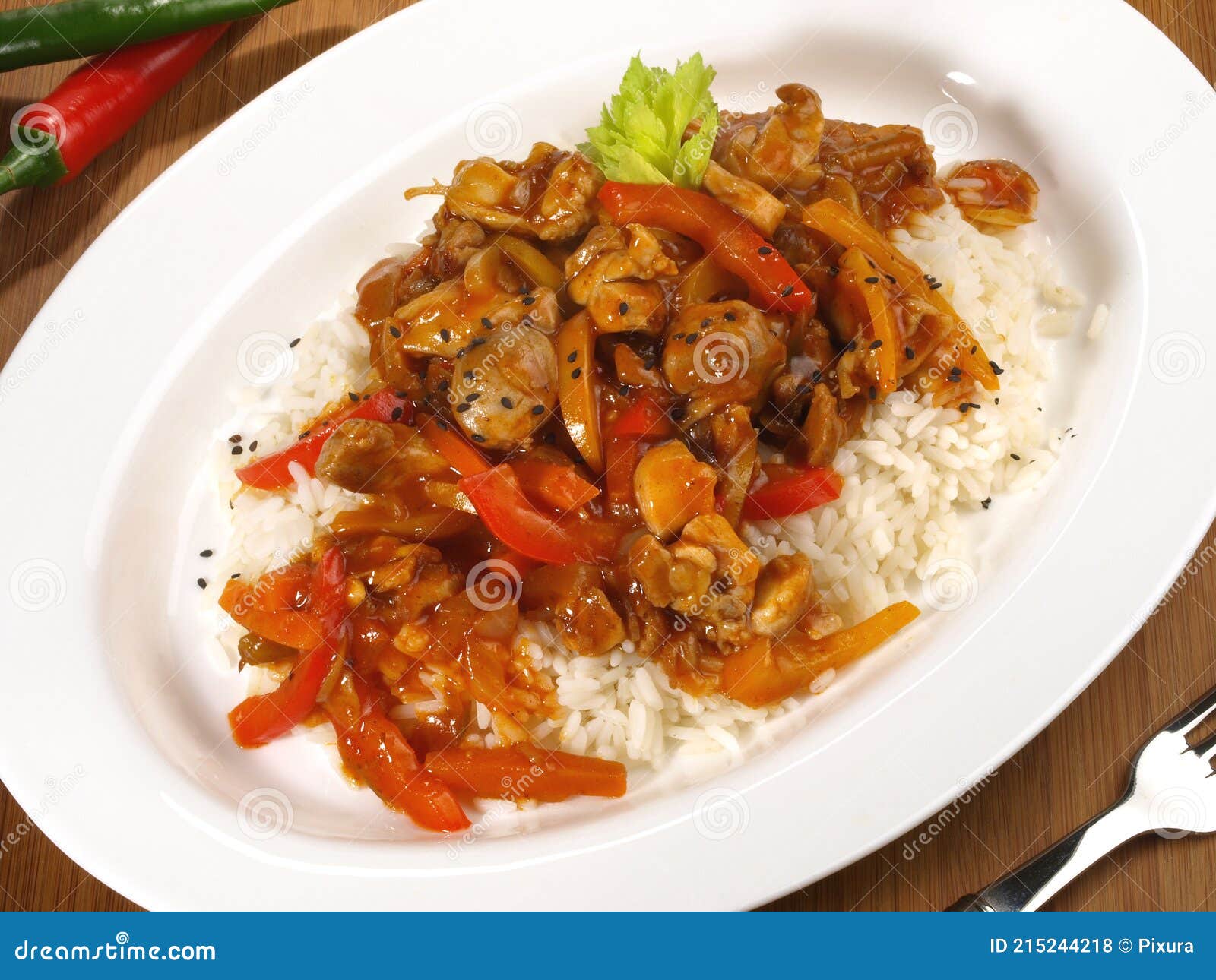 Chicken Goulash with Red Pepper and Rice Stock Photo - Image of fresh ...
