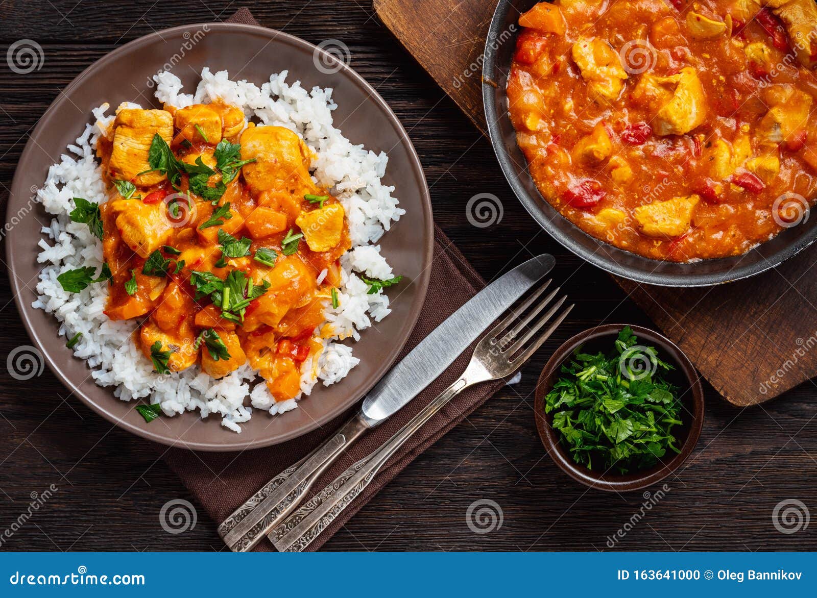 Chicken Goulash Served with Boiled Rice. Stock Photo - Image of rice ...