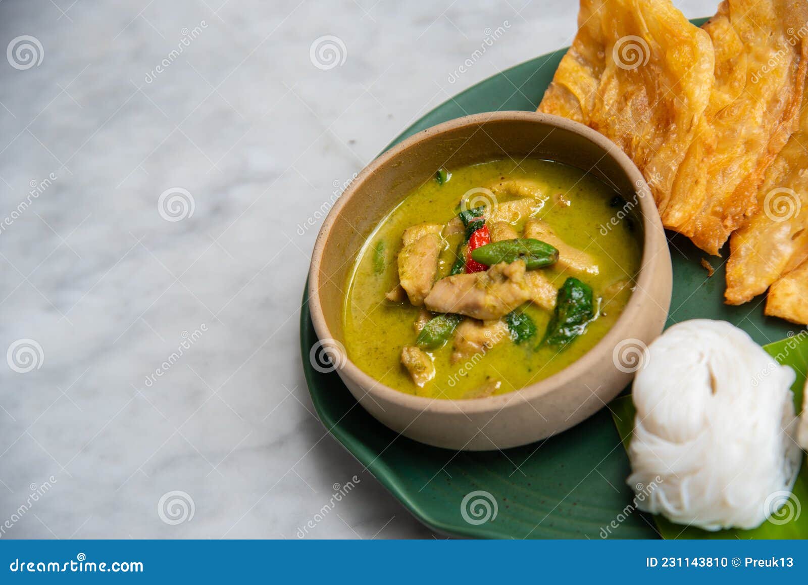 Chicken Green Curry Roti stock photo. Image of thai - 231143810