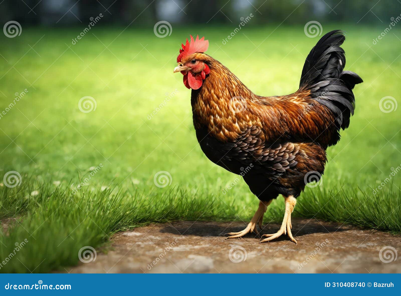 Chicken Grazing on Green Grass in Country Yard Stock Illustration ...