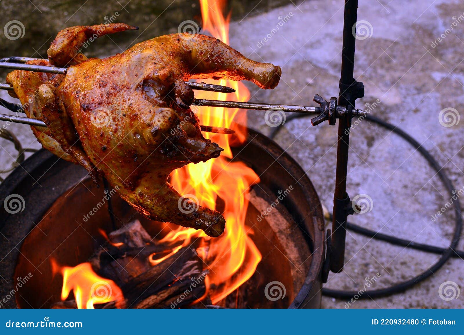 Chicken while Grilling on a Spit Stock Photo - Image of tasty, grill ...