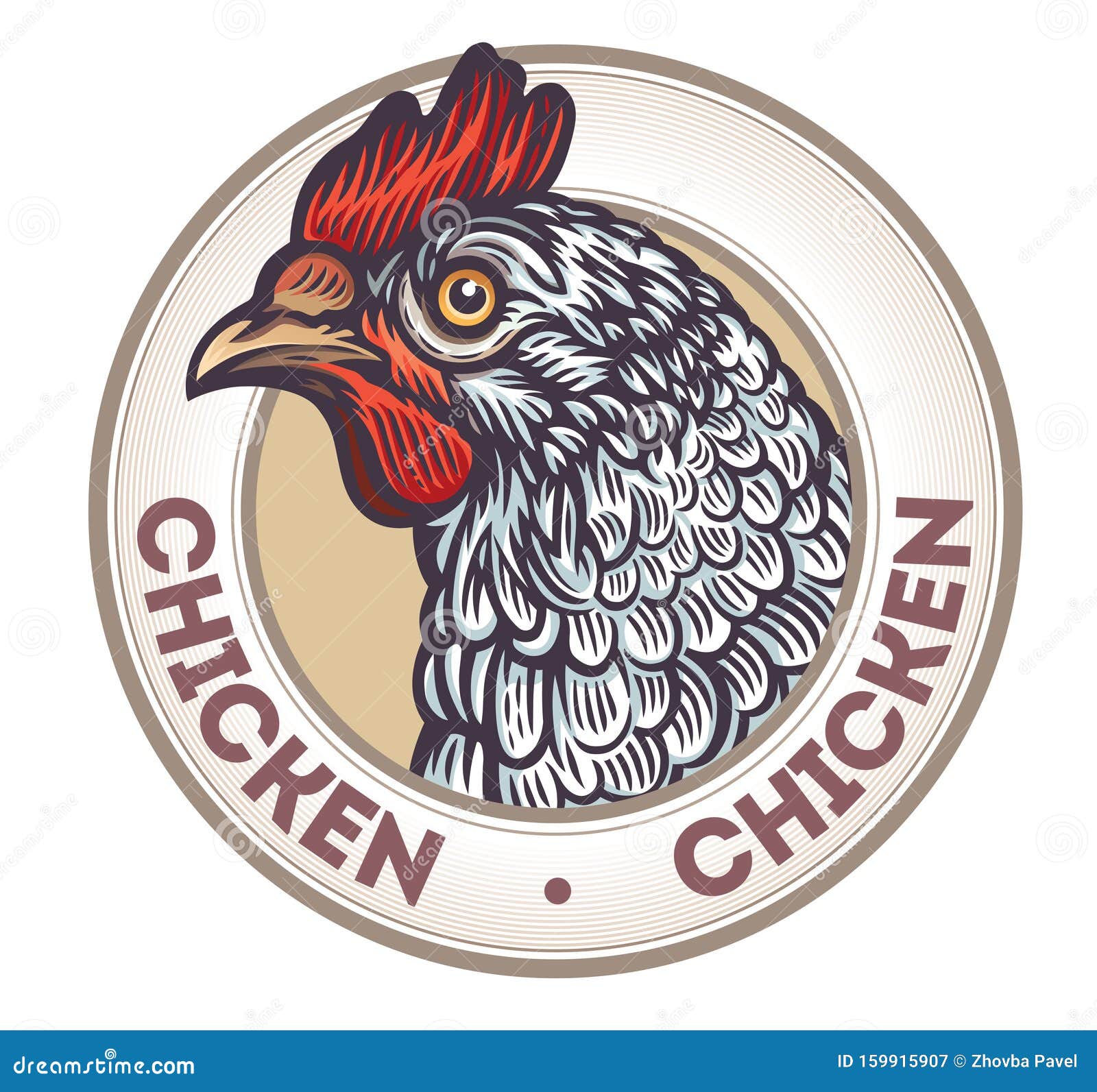 Cow And Chicken Head Labels With Grunge Texture. Beef And Chicken Meat ...