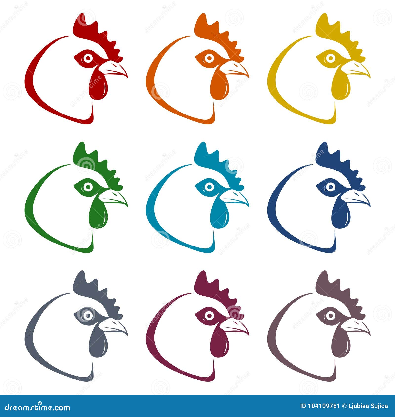 Chicken head icons set stock vector. Illustration of color - 104109781