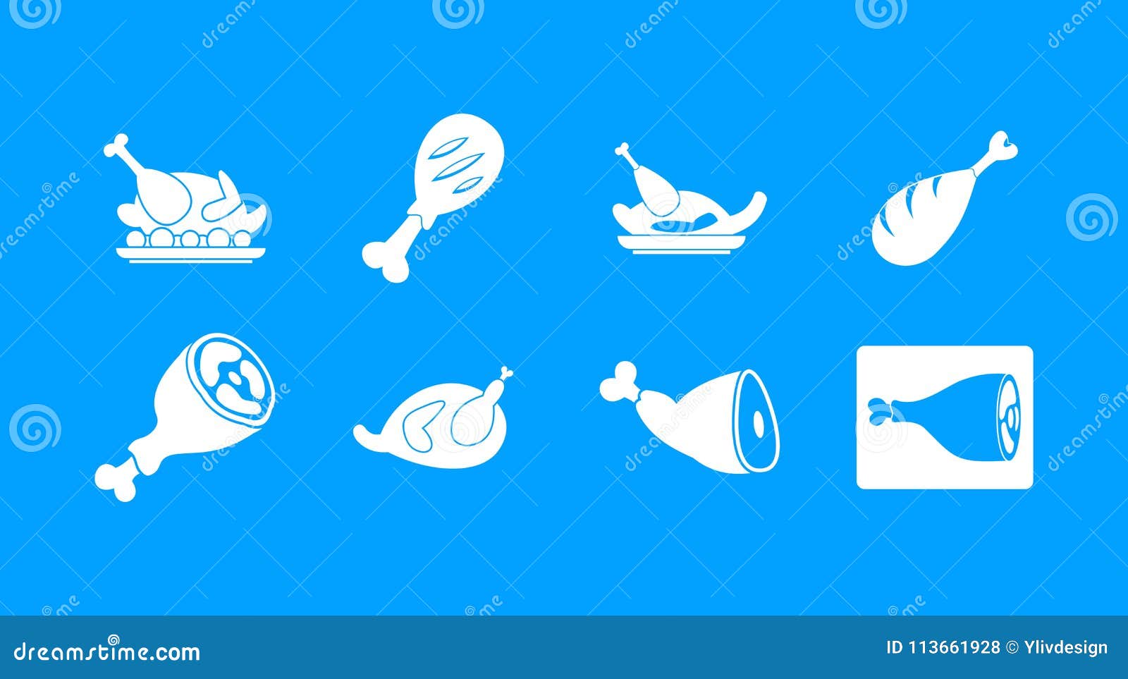 Chicken Icon Blue Set Vector Stock Vector - Illustration of sausage ...