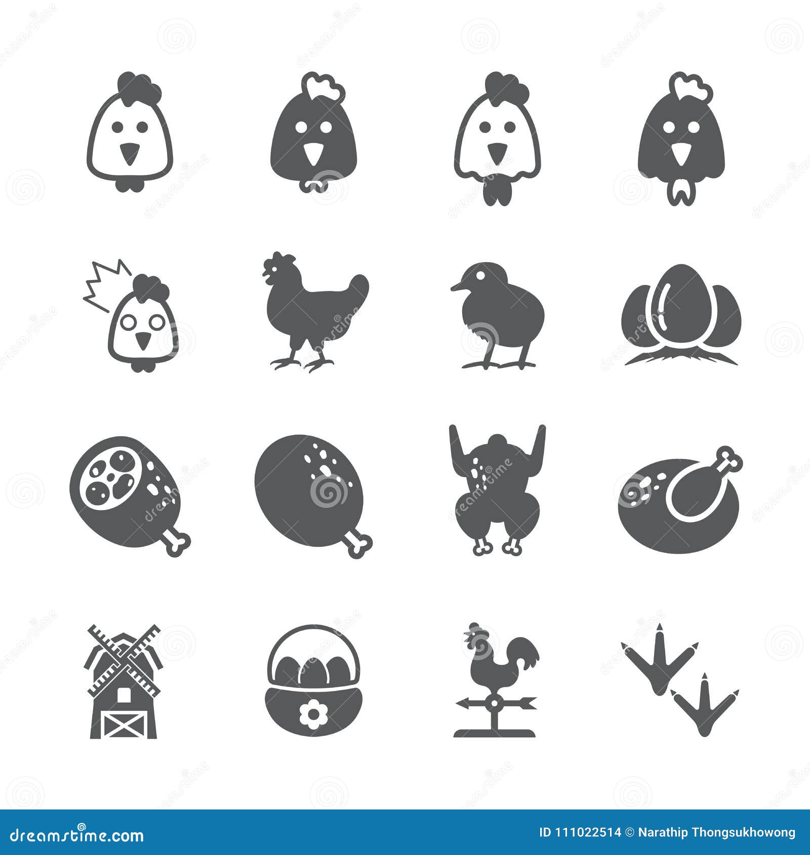 Chicken icon set stock vector. Illustration of menu - 111022514