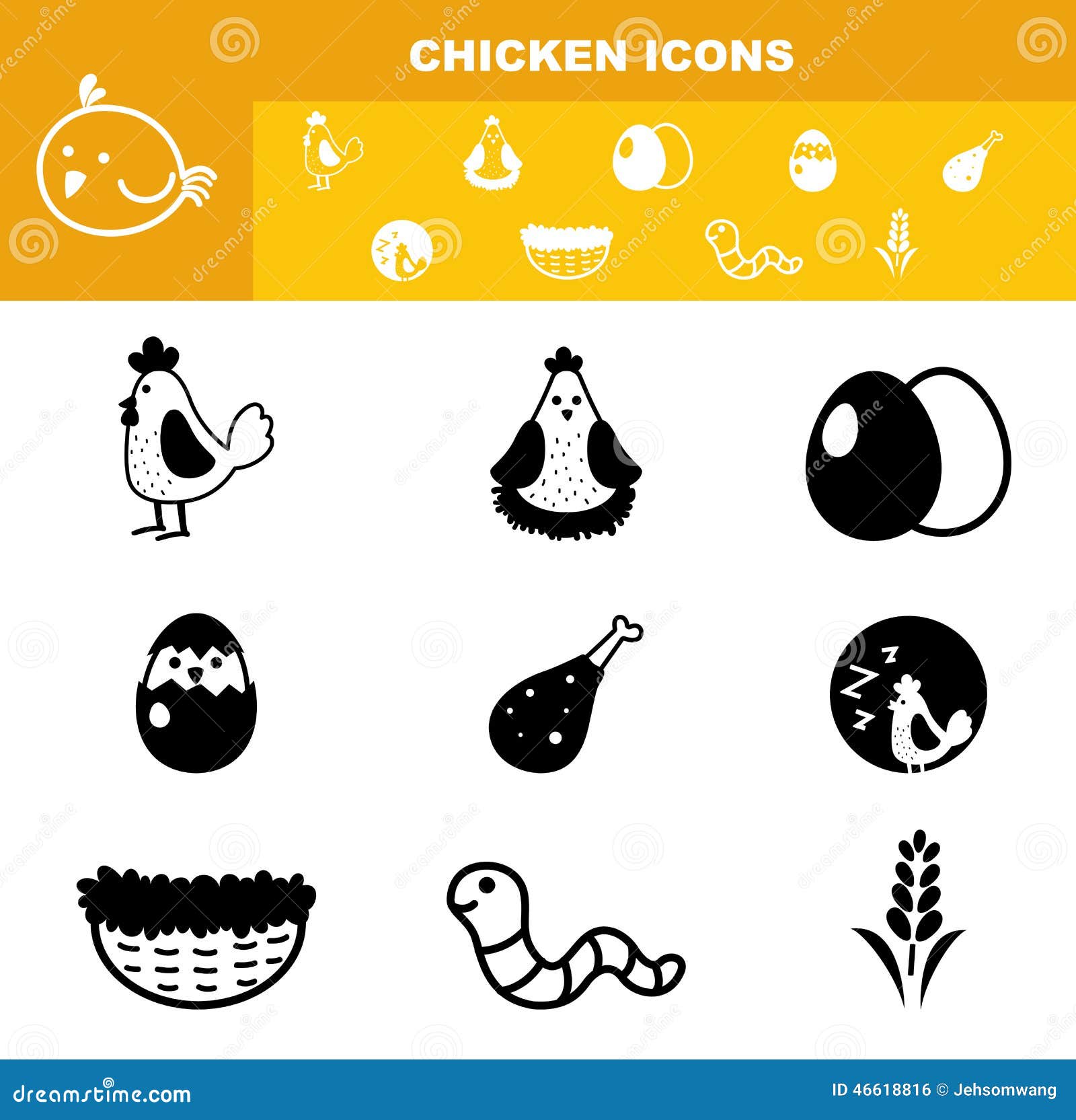 Chicken icon set stock vector. Illustration of agriculture - 46618816