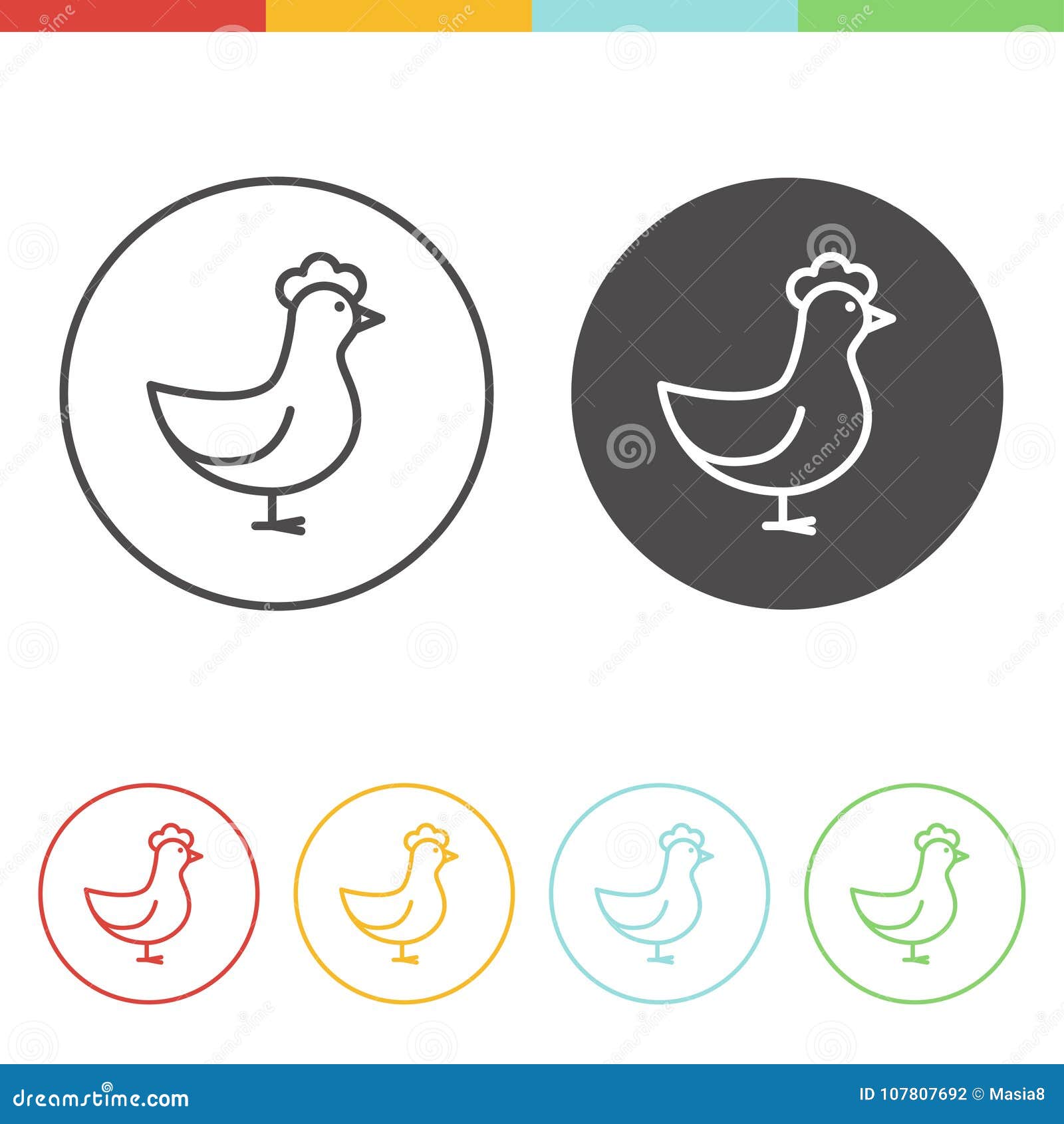 Chicken Icons in Thin Line Style Stock Illustration - Illustration of ...