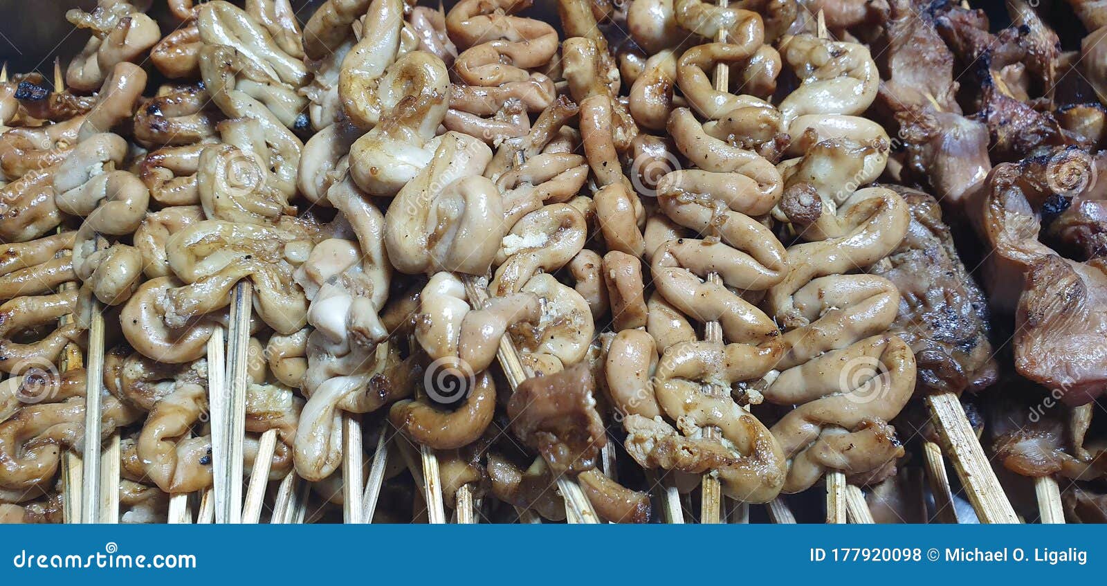Chicken Intestine Cooked in Barbecue Stock Photo - Image of protein ...