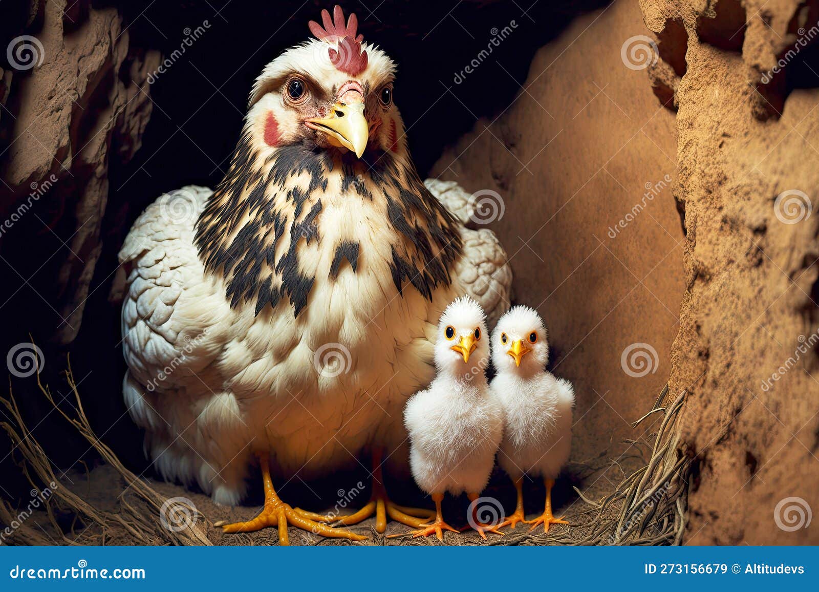 Chicken with Its Little Chicks in Earthen Mink Stock Image - Image of ...