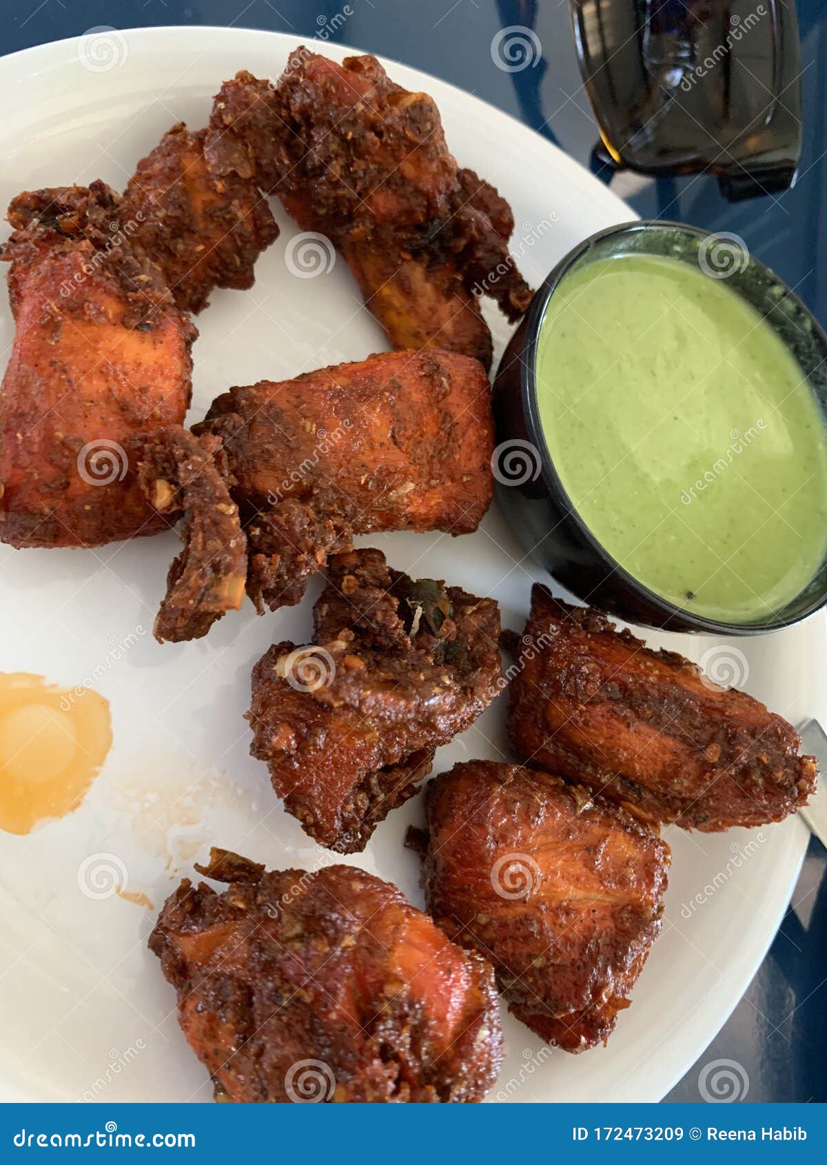 Spice Red Chicken Fry with Green Chantey Stock Image - Image of meat ...