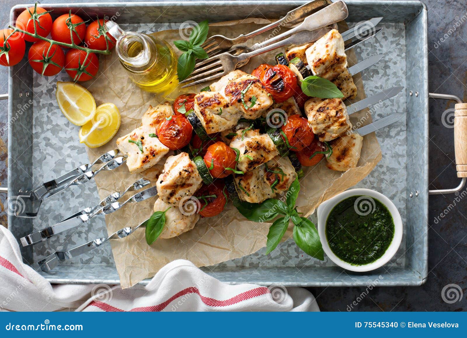 Chicken kabobs on a tray stock photo. Image of meal, appetizer - 75545340