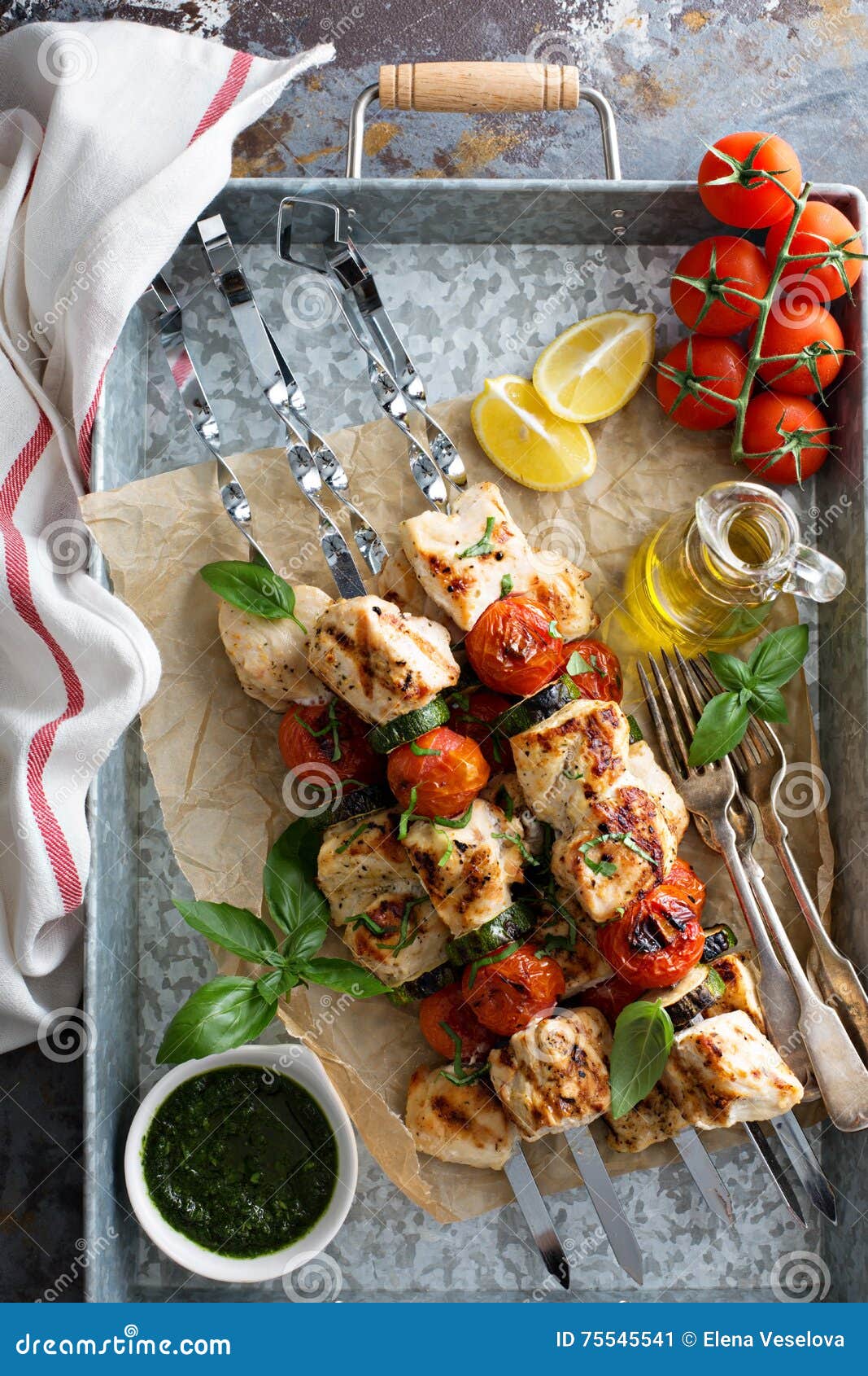 Chicken kabobs on a tray stock image. Image of grilling - 75545541