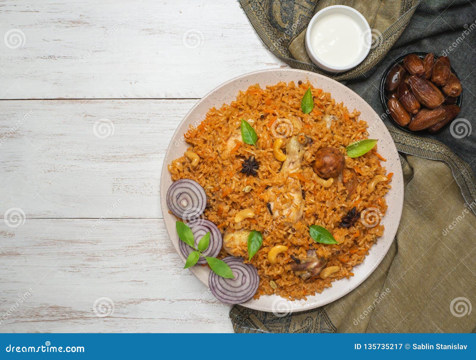Chicken Kabsa with Dates. Arabic Dish. Top View. Stock Image - Image of ...