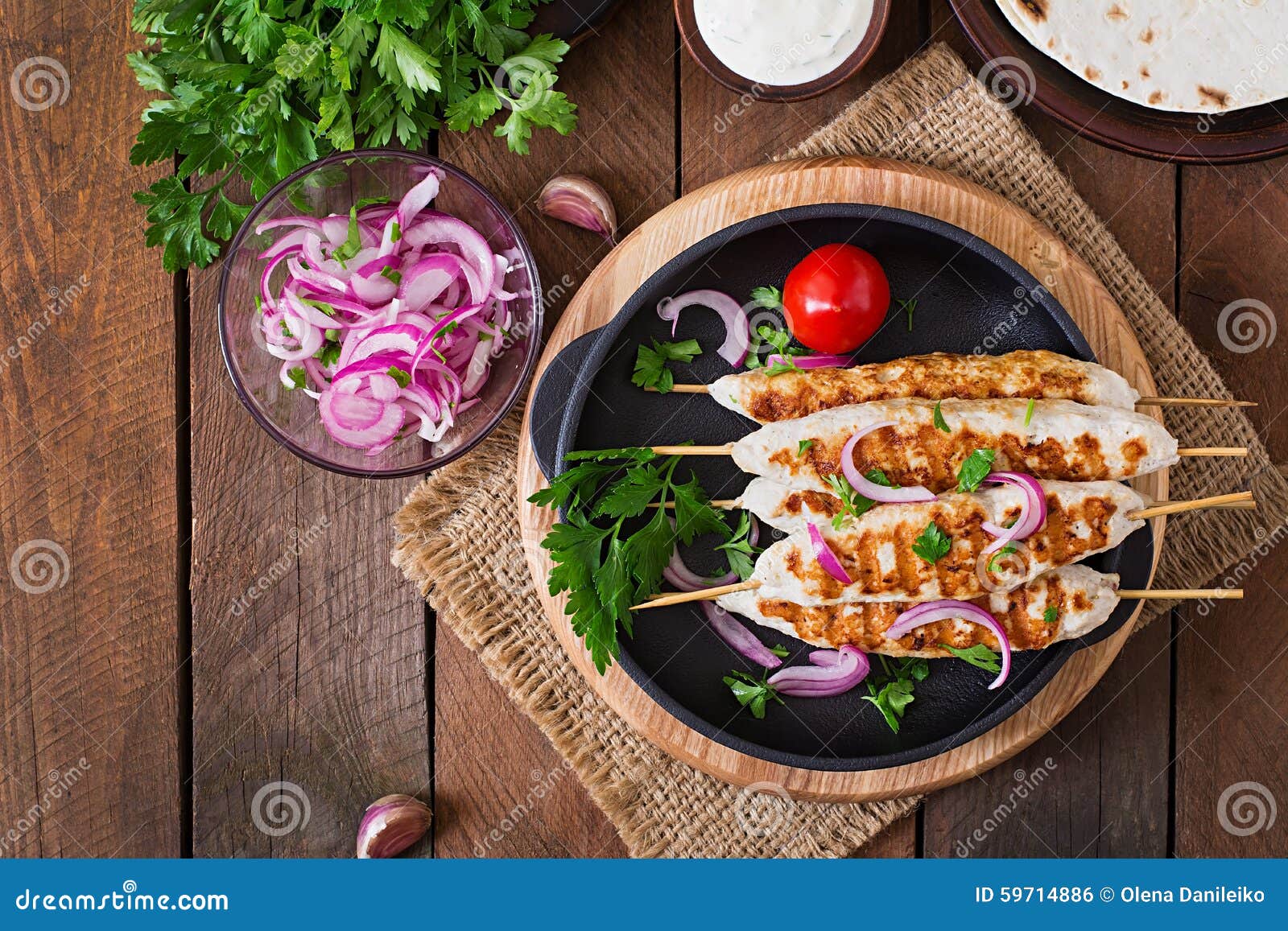 Chicken Kebab with Grilled Vegetables. Top View Stock Photo - Image of ...