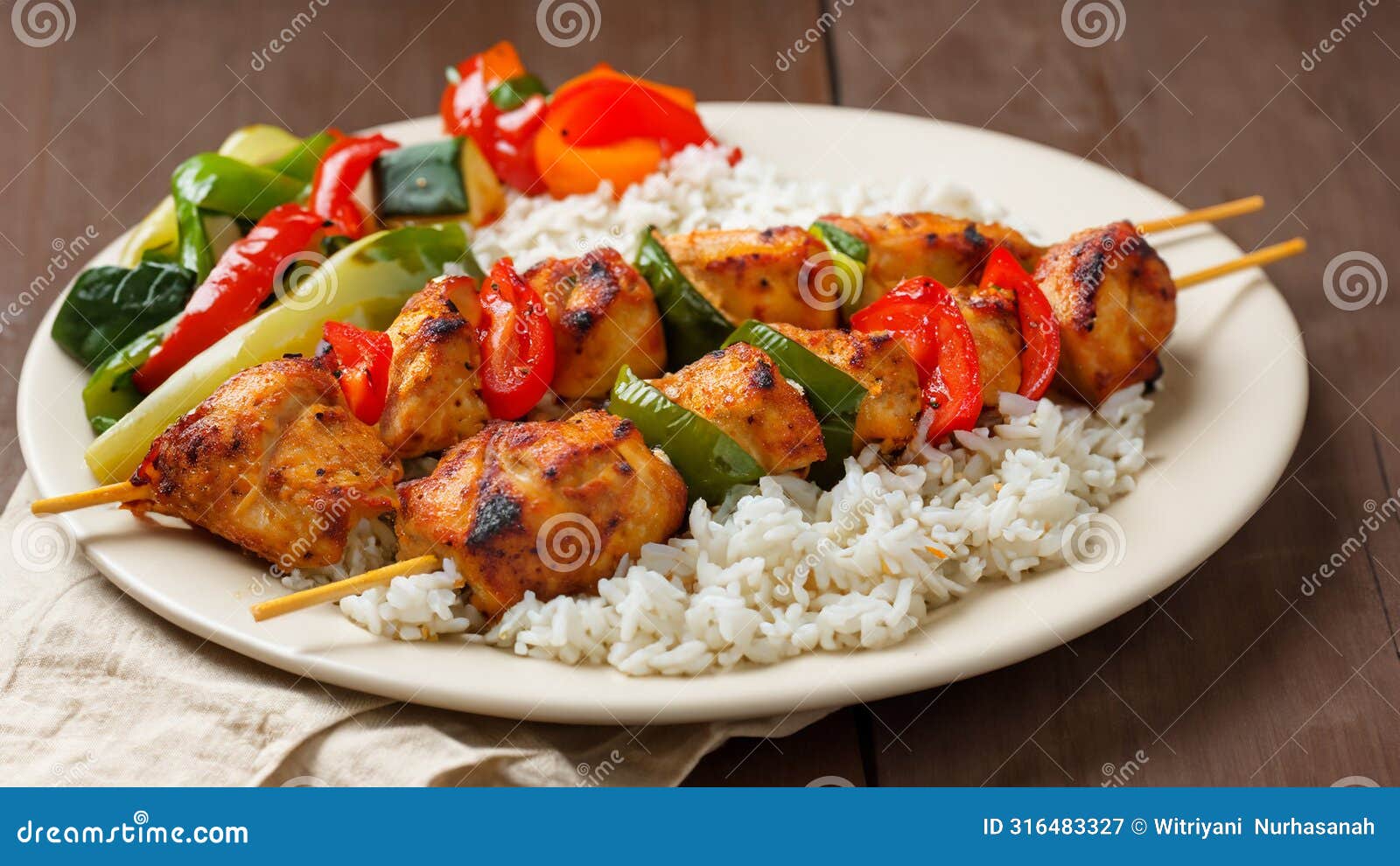 The Chicken Kebab with Rice and Veggies for Dinner. Generative Ai Stock ...