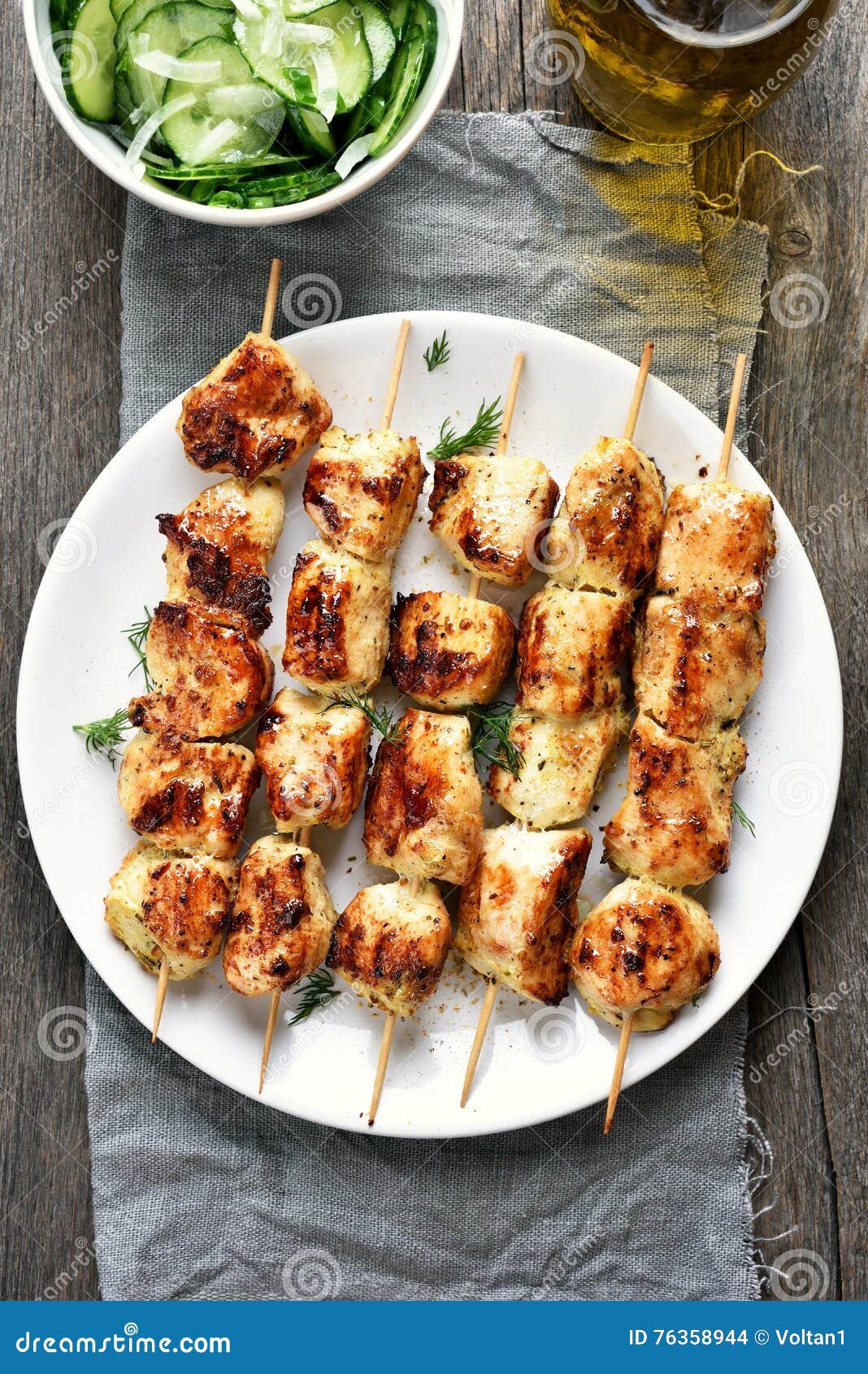Chicken kebab, top view stock photo. Image of dinner - 76358944