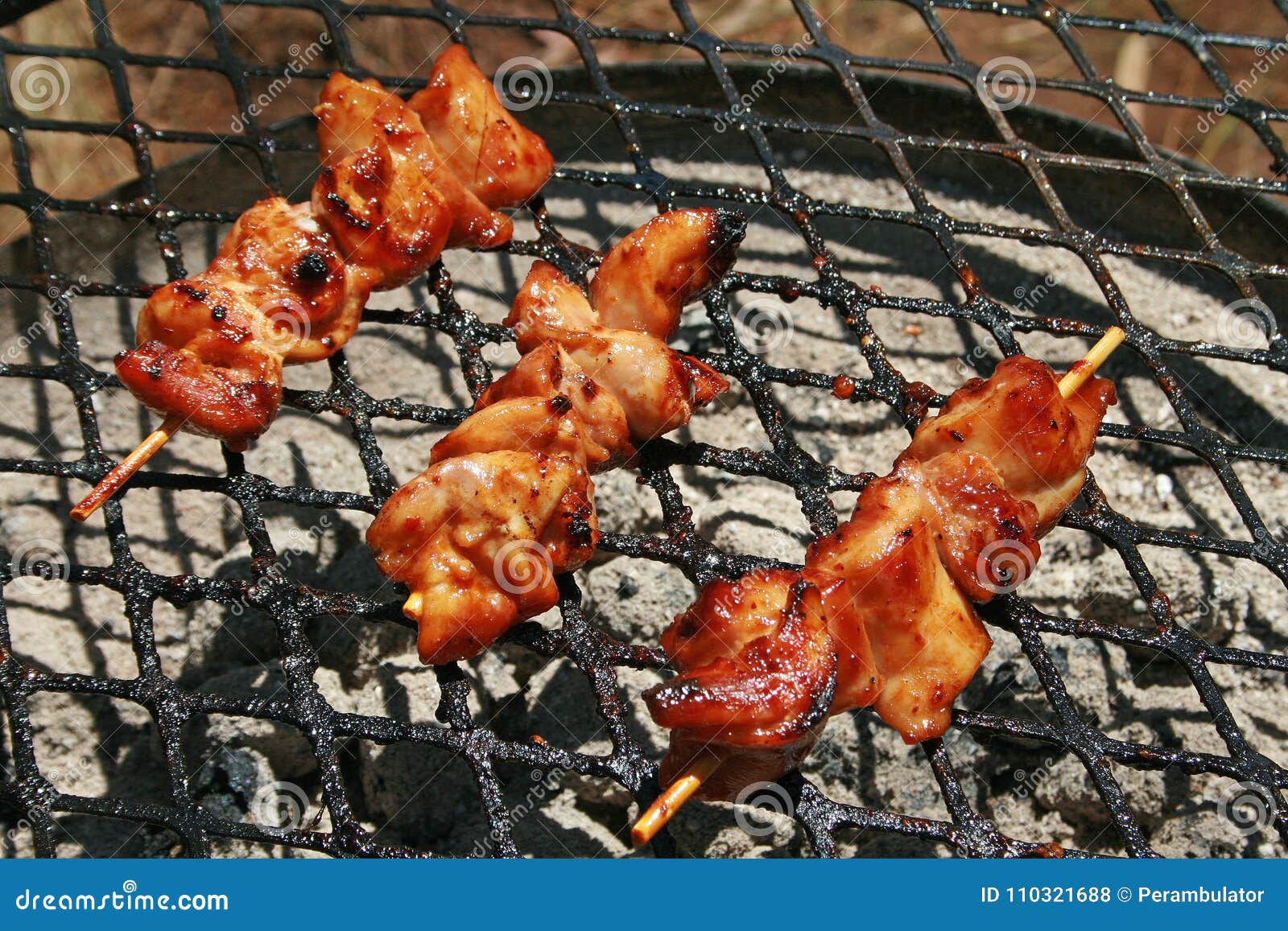 CHICKEN KEBABS on the GRID OVER COALS Stock Photo - Image of metal ...