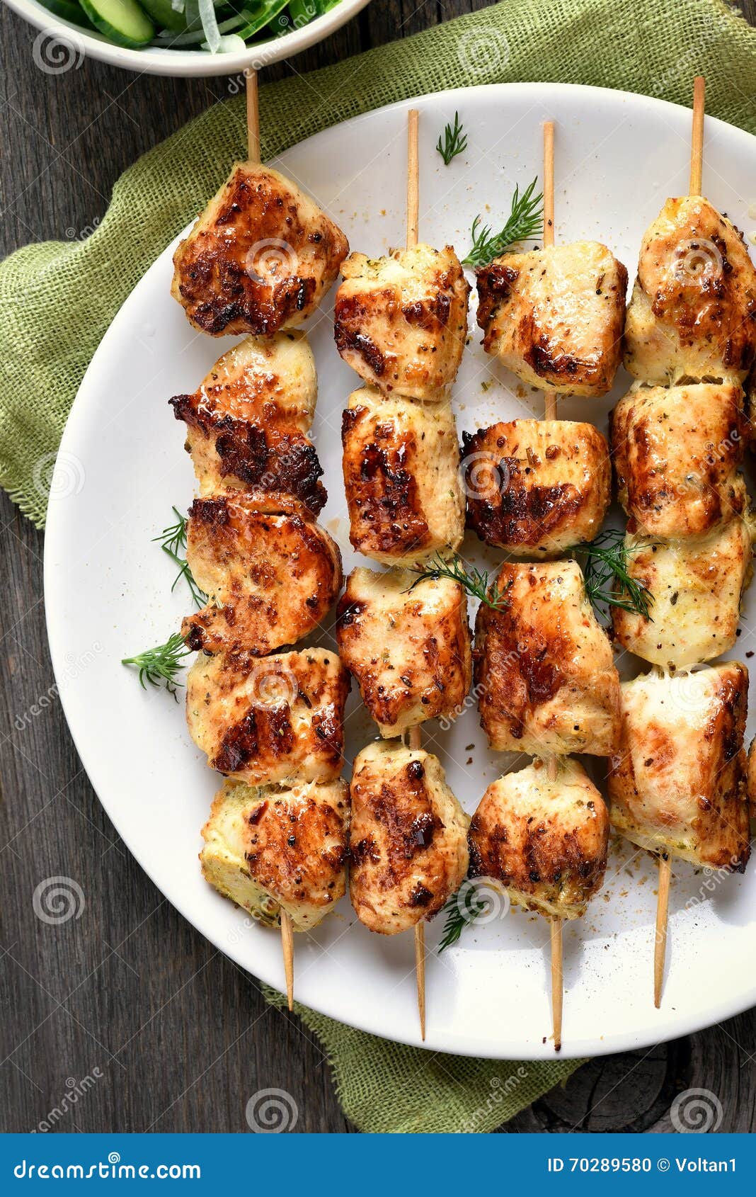 Chicken kebabs, top view stock photo. Image of closeup - 70289580