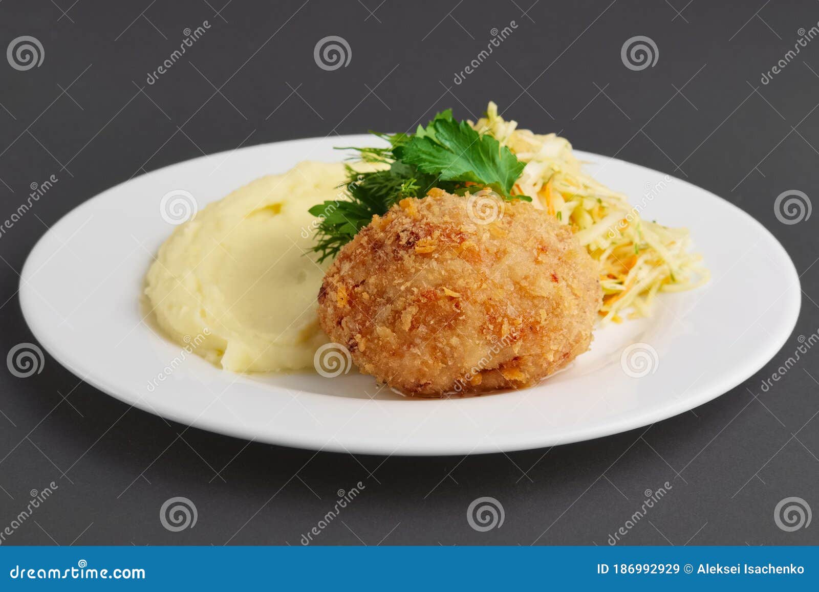 Chicken Kiev Cutlet with Mashed Potato Stock Image - Image of food ...