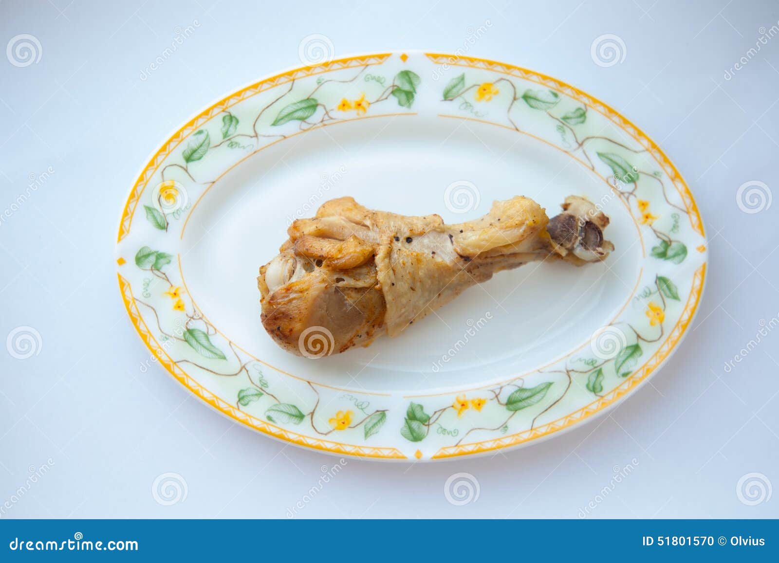 Chicken leg on a plate stock photo. Image of background - 51801570