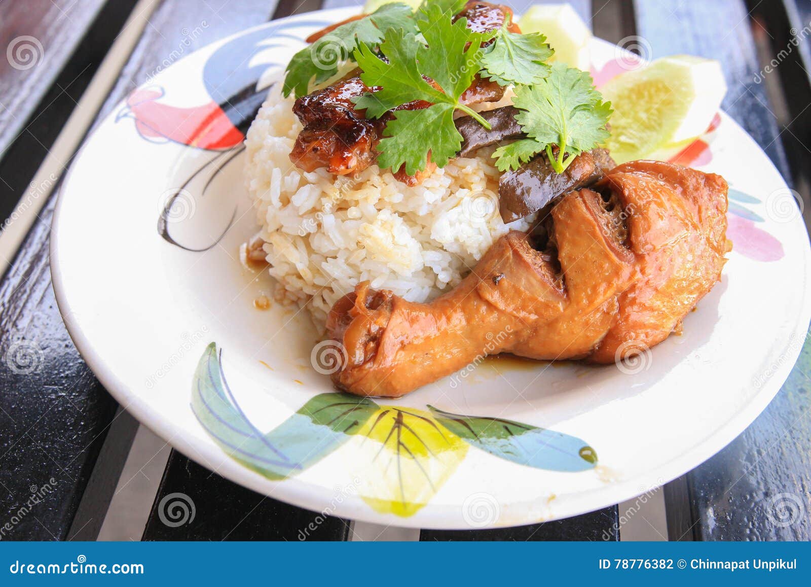 Chicken leg with rice stock photo. Image of food, table - 78776382