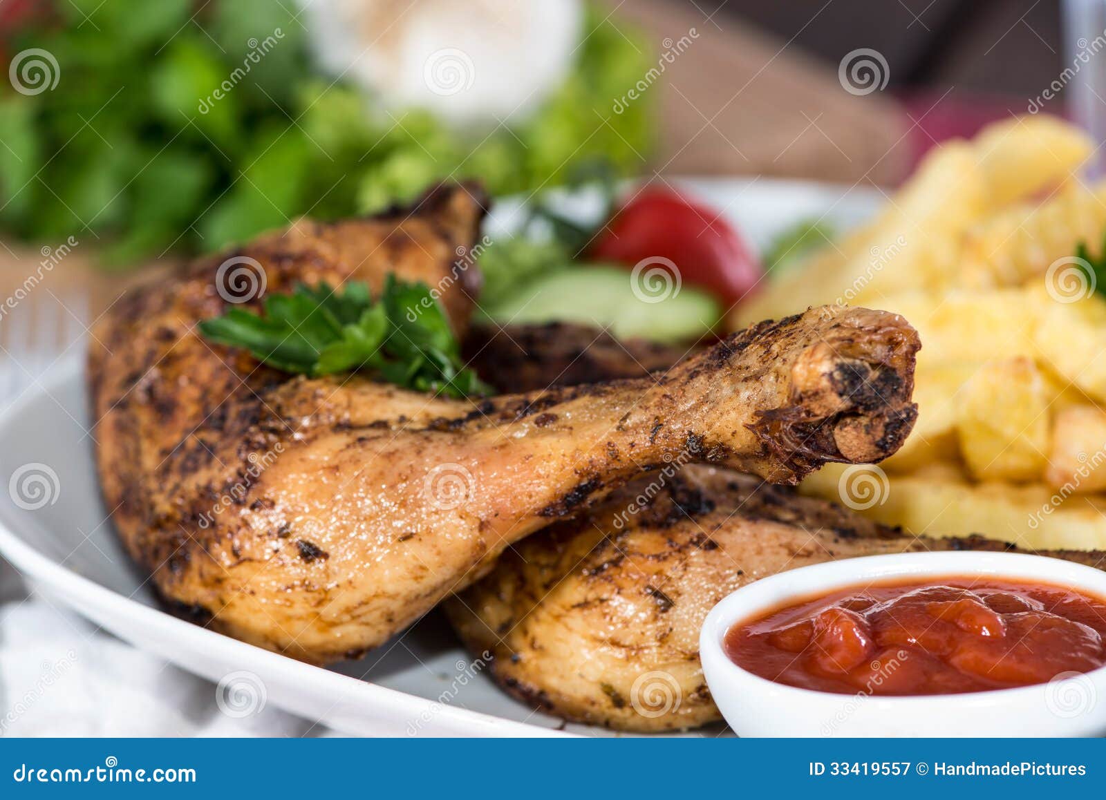 Chicken Legs with Chips stock image. Image of closeup - 33419557