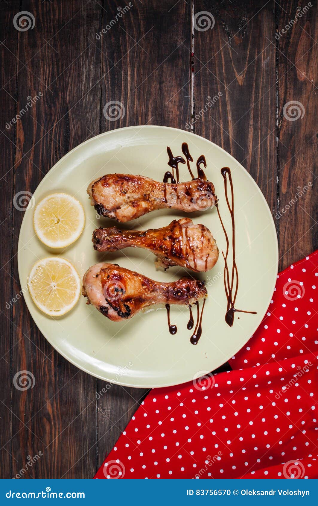 Chicken Legs on Plate Wood Background Stock Photo - Image of food ...