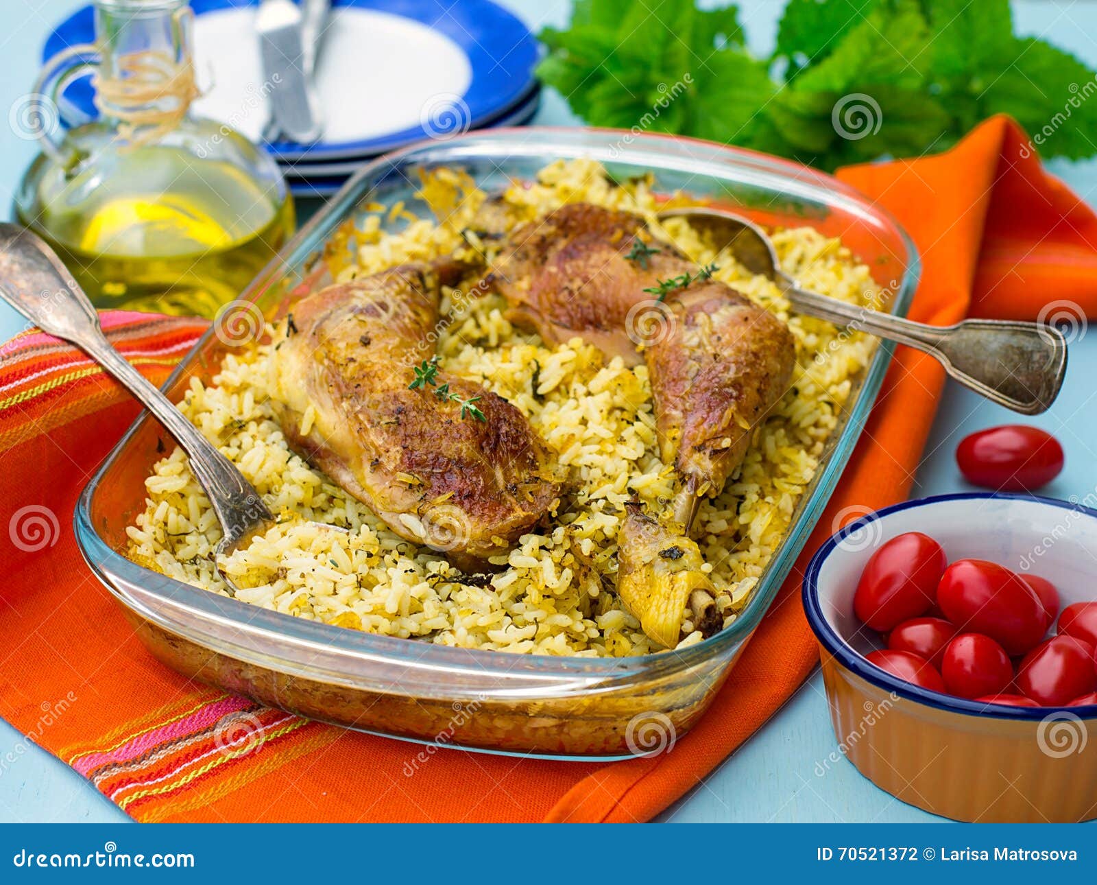 Chicken Legs with Saffron Rice and Spices Stock Photo - Image of ...