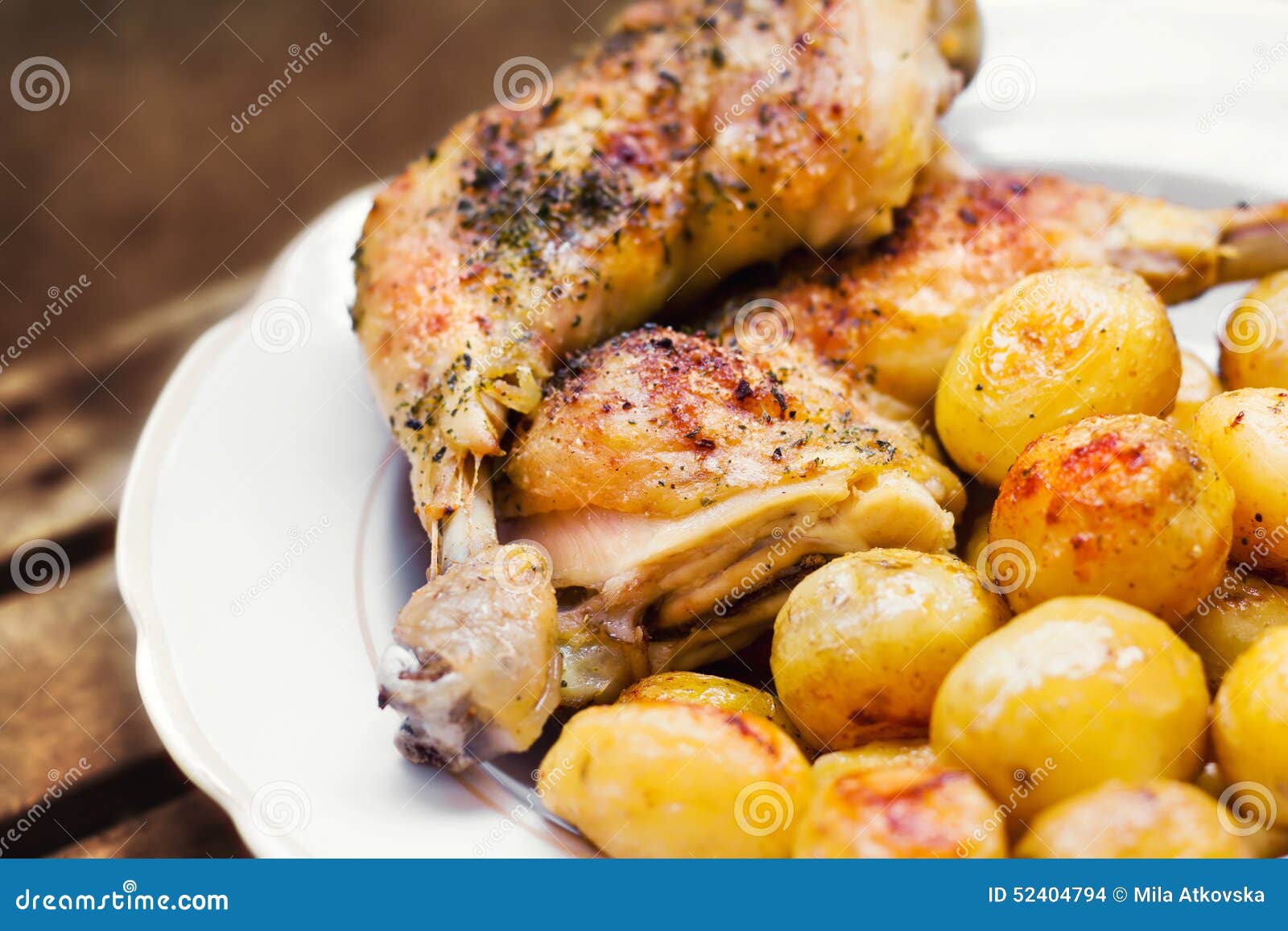 Chicken Legs Served with Baby Potatoes Stock Photo - Image of fowl ...