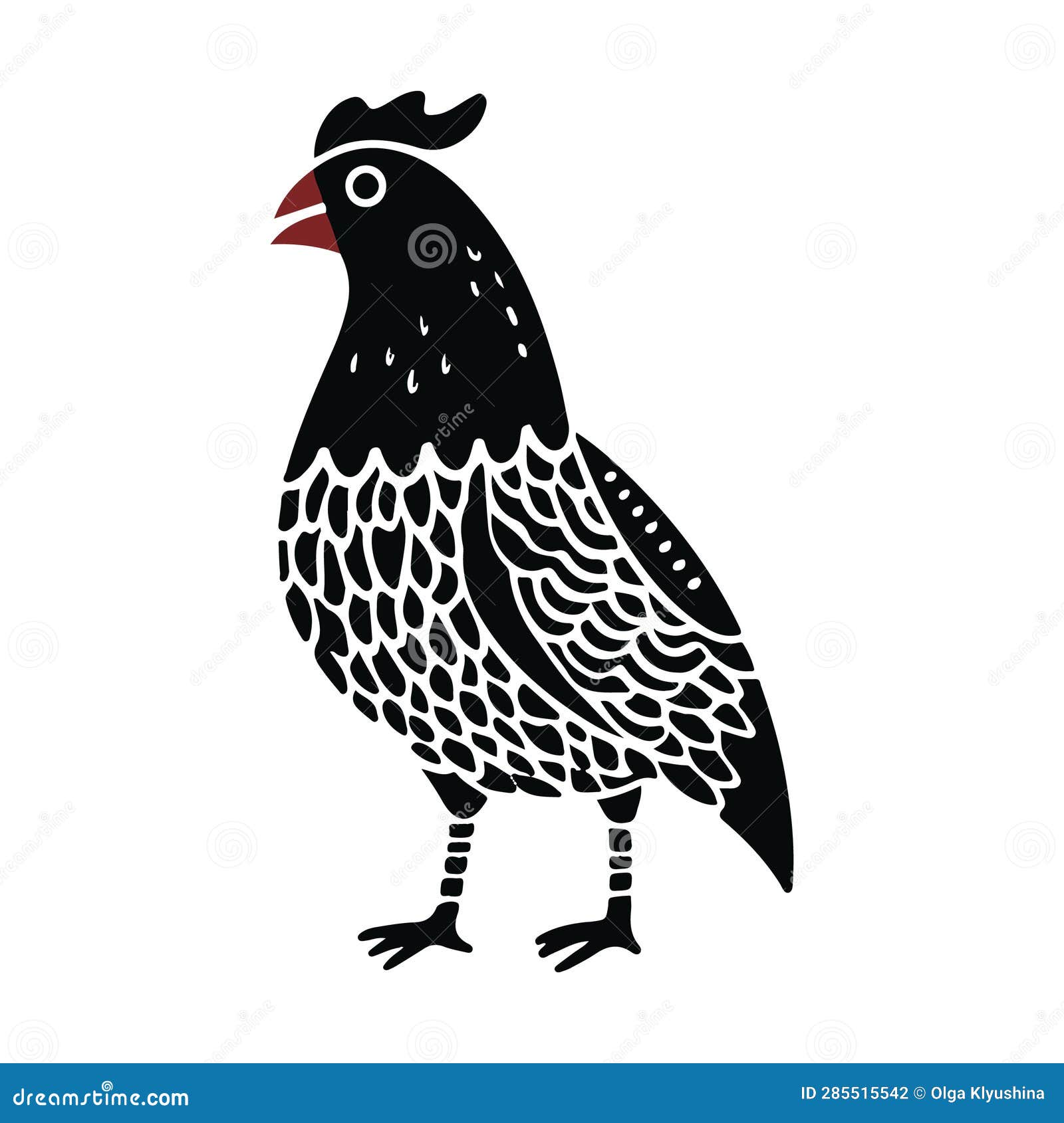 Chicken Linocut Vector Illustration. Pattern for Linocut, Embroidery ...