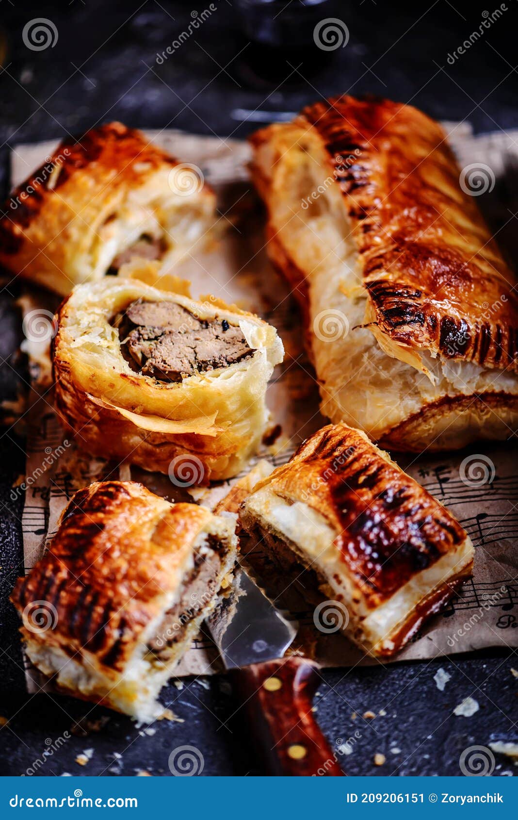 Chicken Liver Puff Pastry Hands Pie .style Rustic Stock Image - Image ...