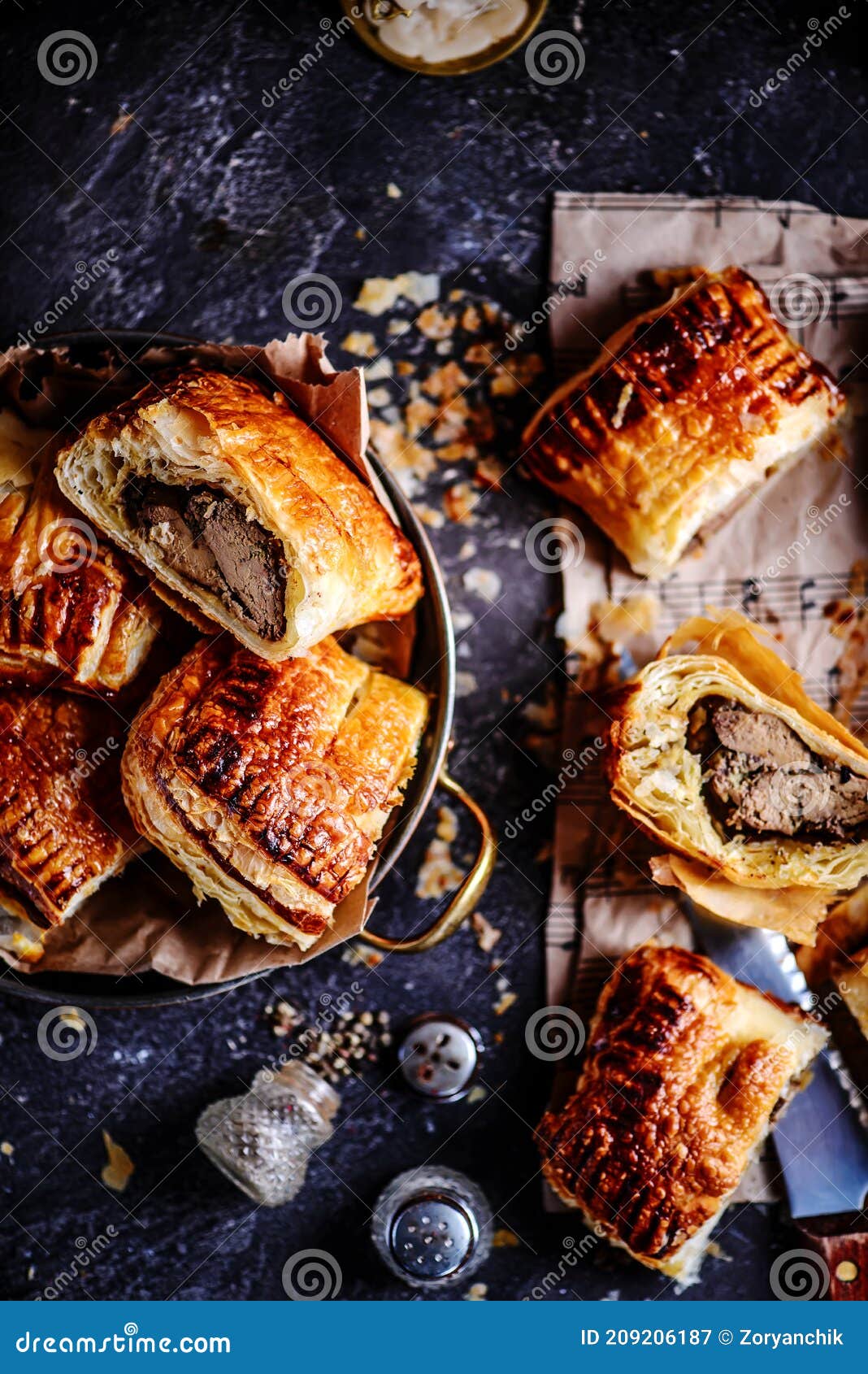 Chicken Liver Puff Pastry Hands Pie .style Rustic Stock Image - Image ...