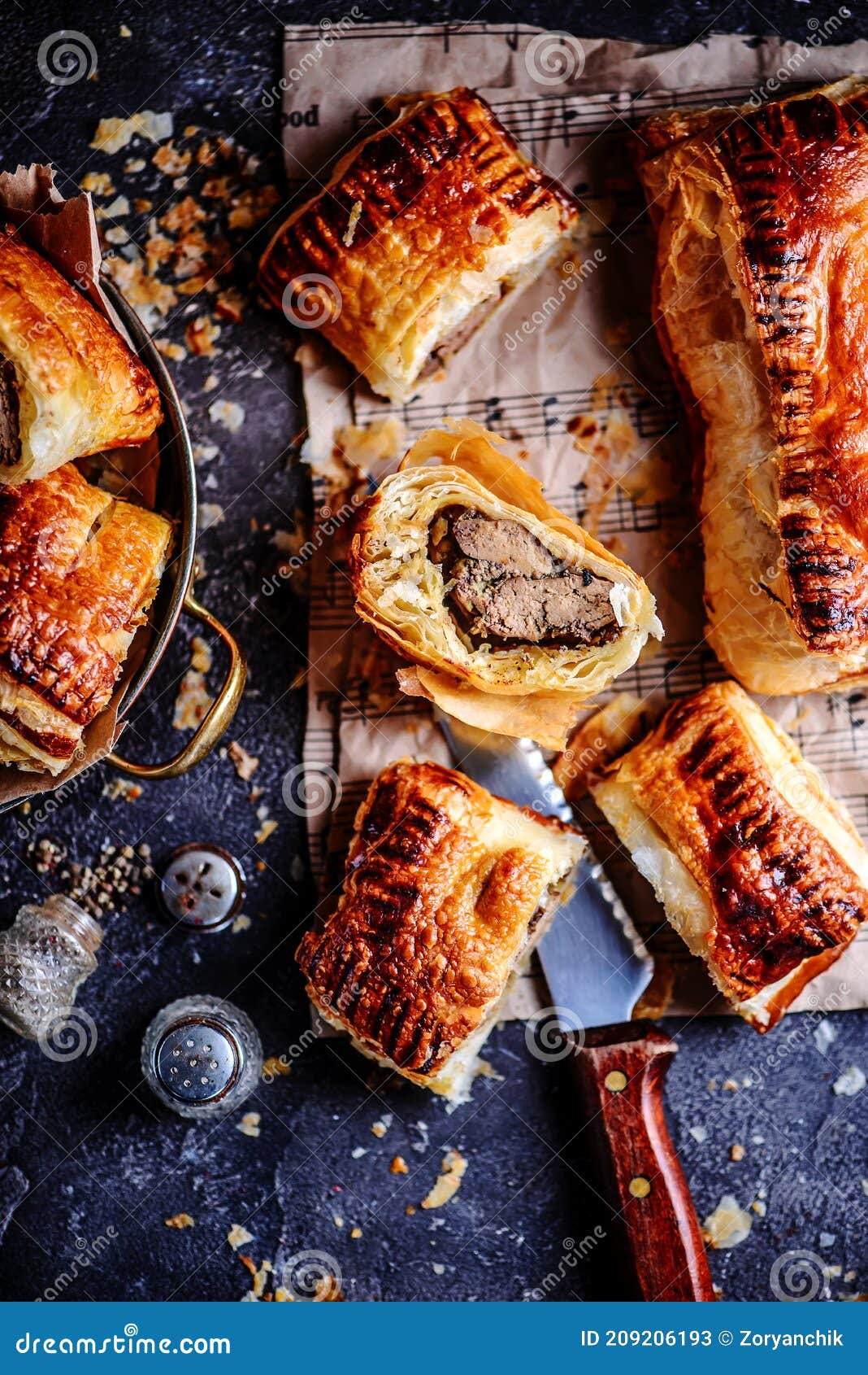 Chicken Liver Puff Pastry Hands Pie .style Rustic Stock Image - Image ...