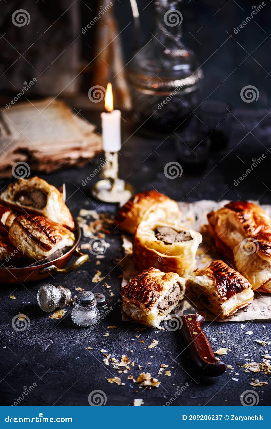 Chicken Liver Puff Pastry Hands Pie .style Rustic Stock Image - Image ...