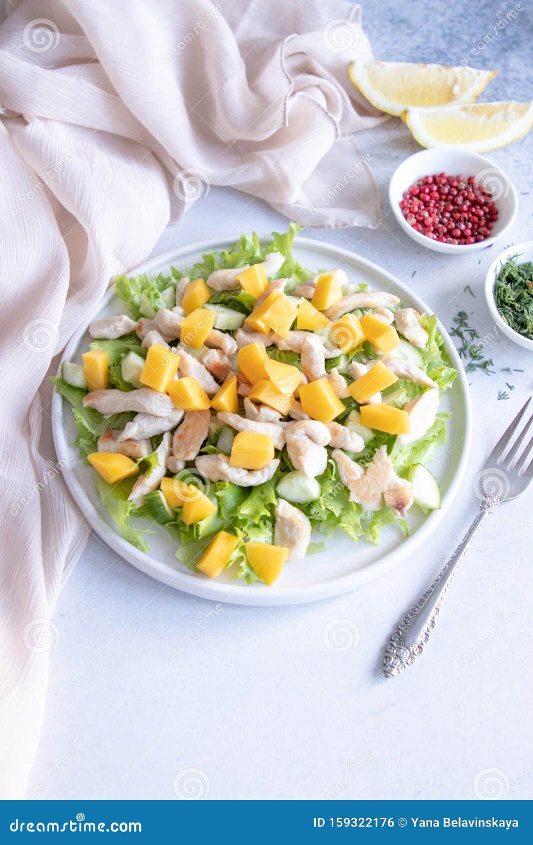 Chicken and mango salad stock photo. Image of mango - 159322176