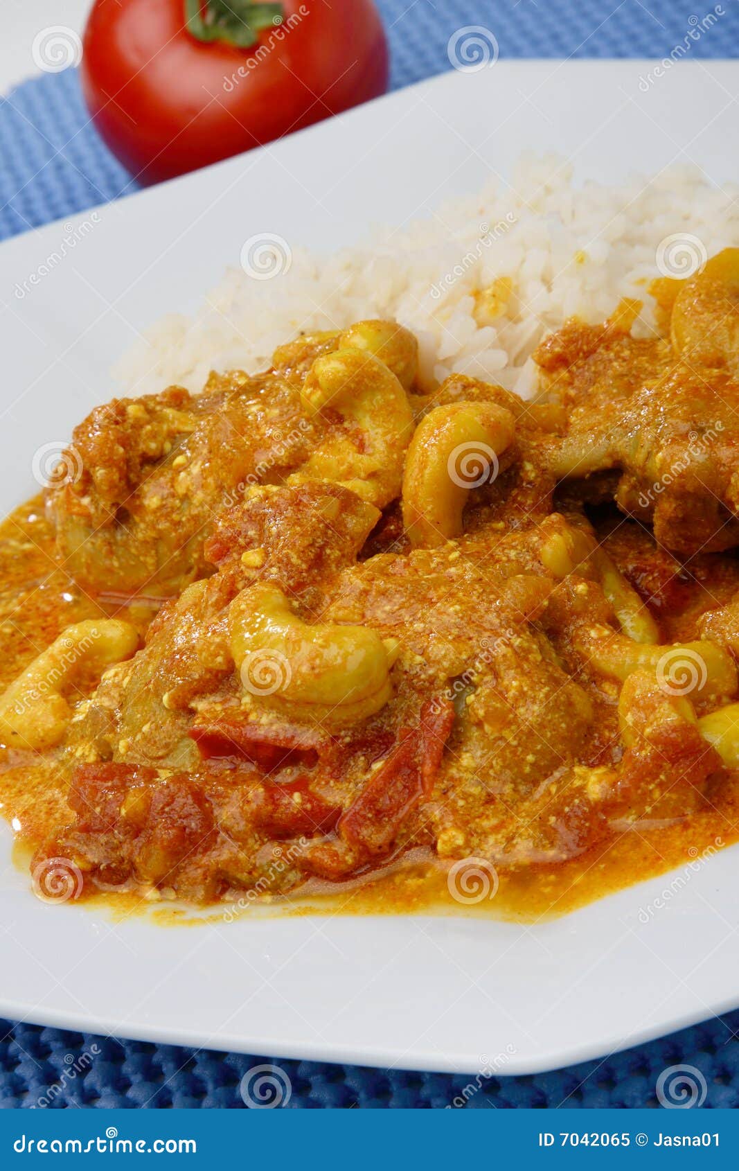 Chicken Meat with Curry Sauce and Boiled Rice Stock Image - Image of ...