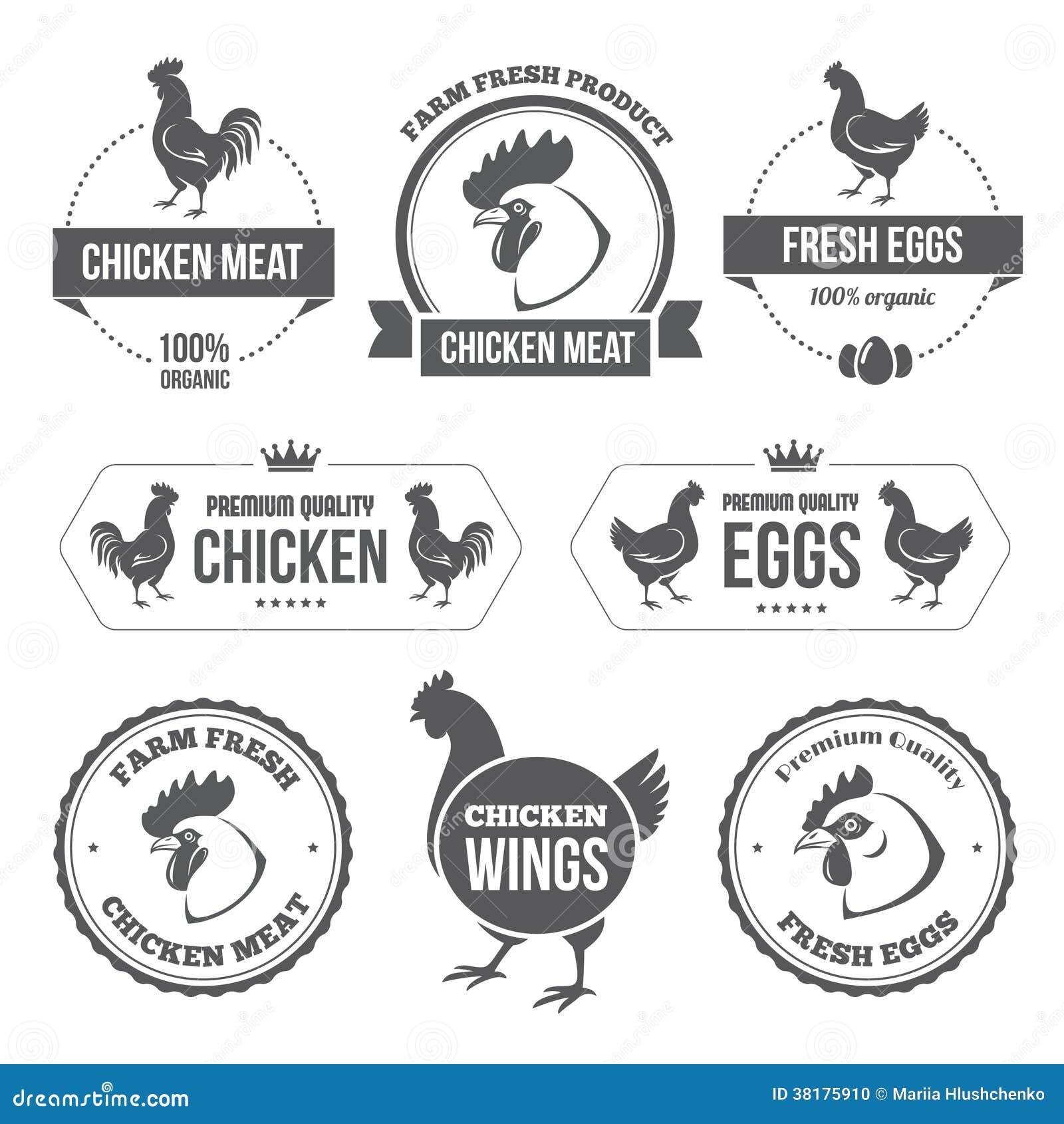 Chicken Meat Icons Set. Legs, Wings, Breasts, Whole Chicken, Meat Icons ...