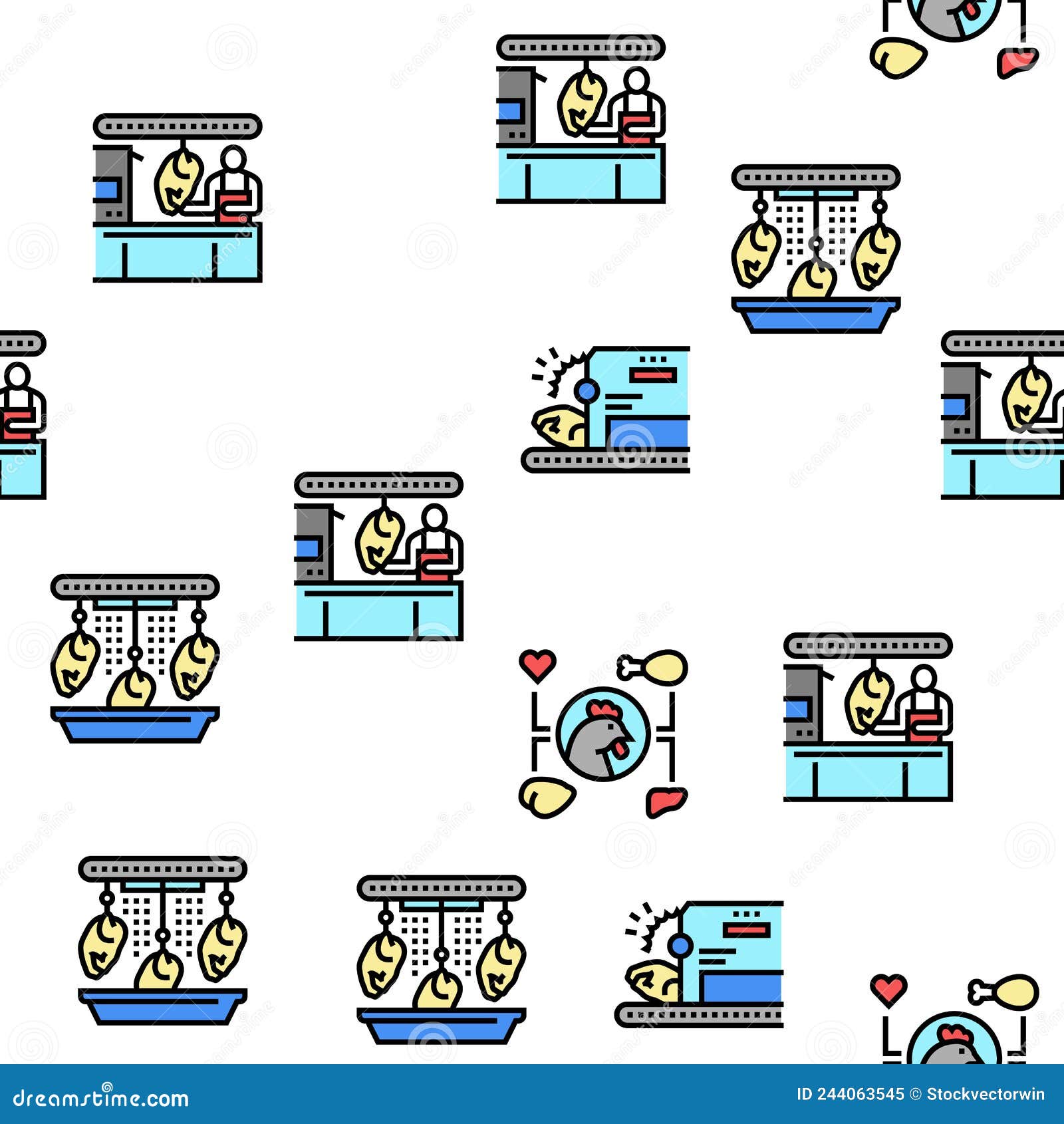 Chicken Meat Factory Vector Seamless Pattern Stock Vector ...