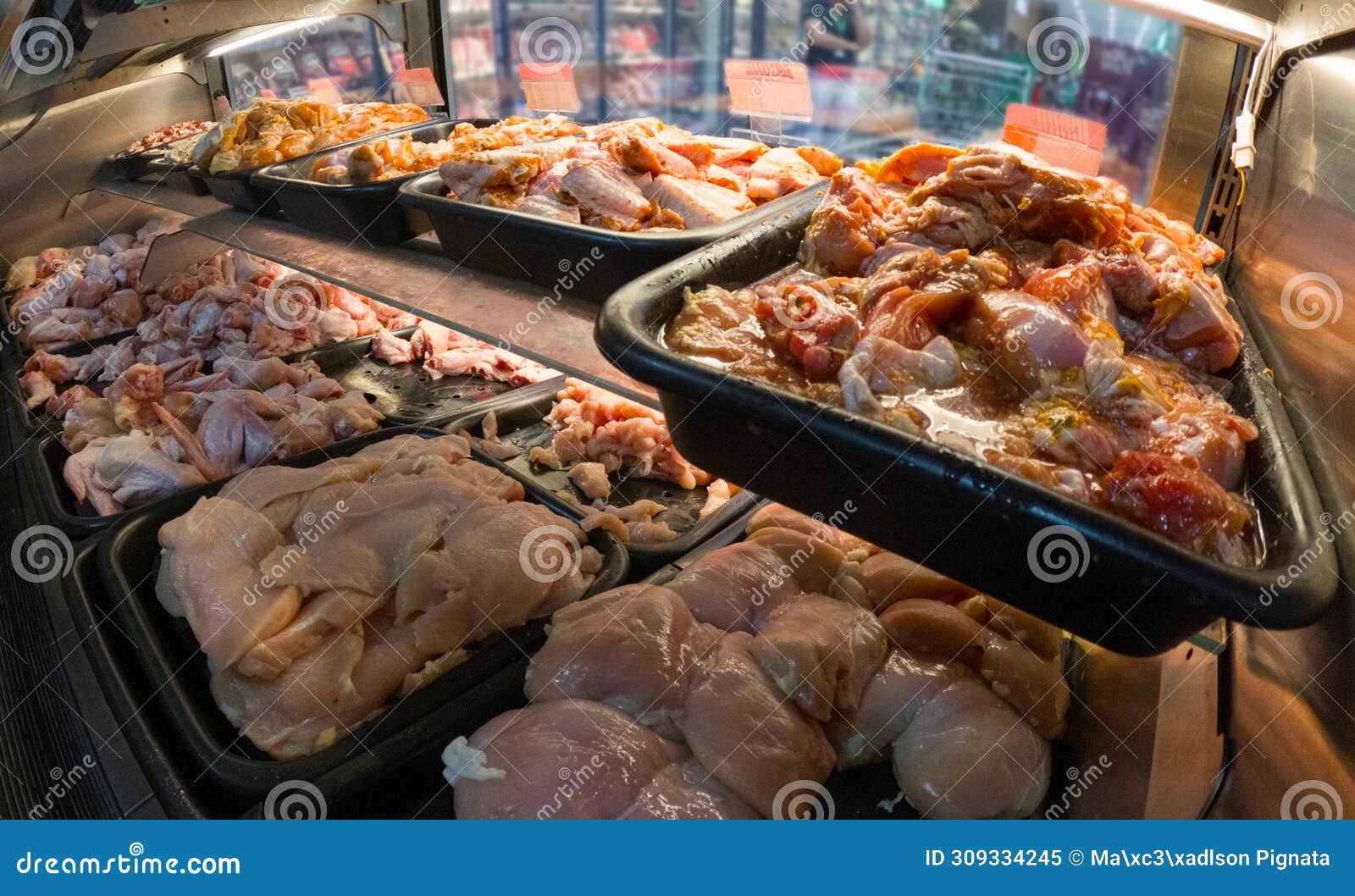 Chicken Meat in the Market Window Stock Image - Image of white, package ...