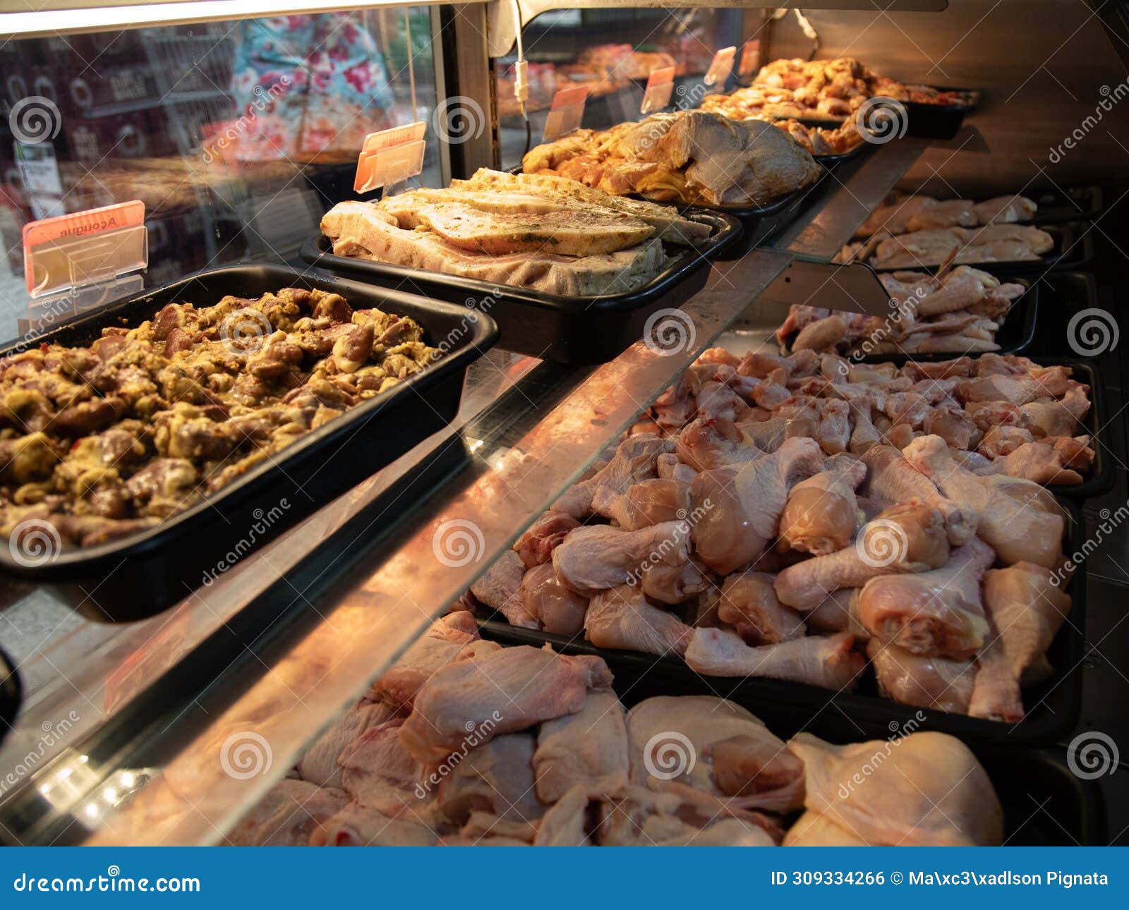 Chicken Meat in the Market Window Stock Photo - Image of beef, chicken ...