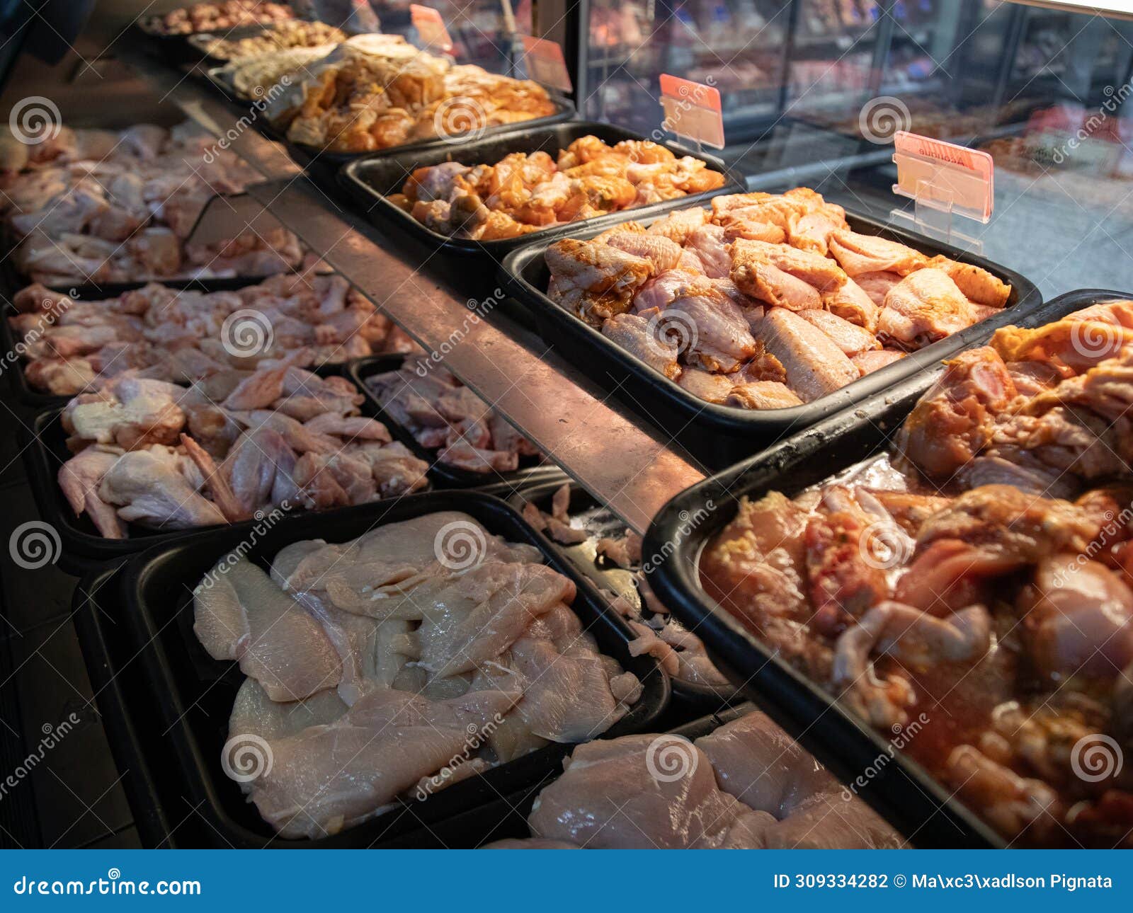 Chicken Meat in the Market Window Stock Photo - Image of chicken, shelf ...