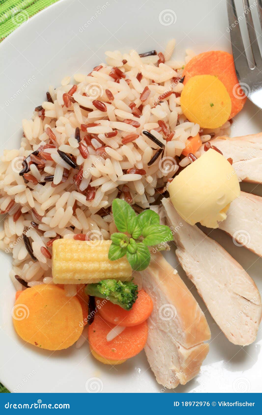 Chicken Meat with Mixed Rice and Vegetables Stock Photo - Image of ...