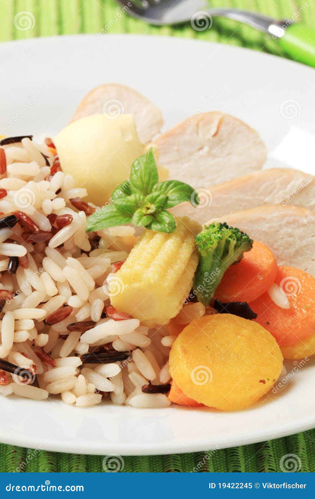 Chicken Meat with Mixed Rice and Vegetables Stock Image - Image of ...