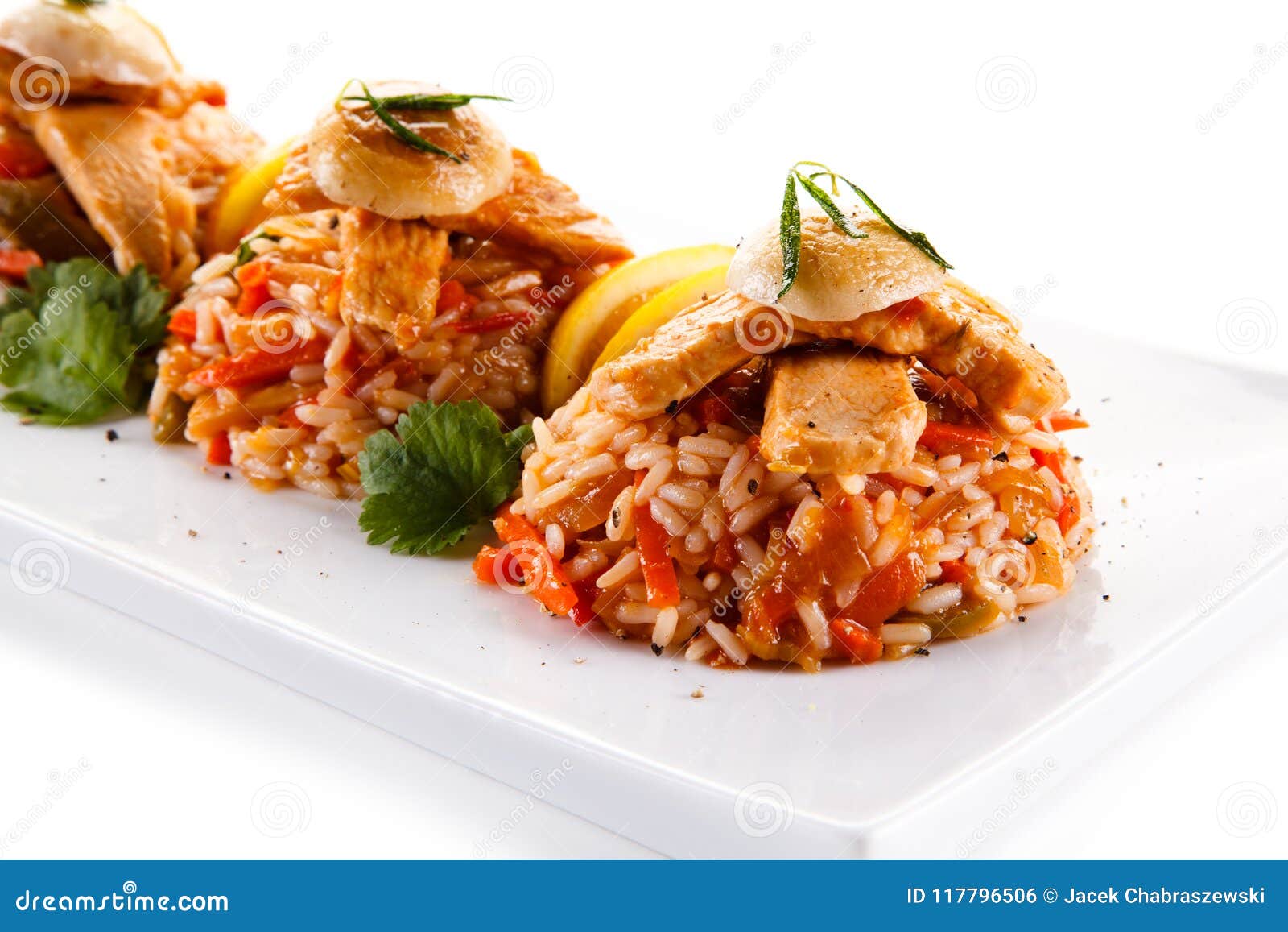 Chicken meat with rice stock photo. Image of dinner - 117796506