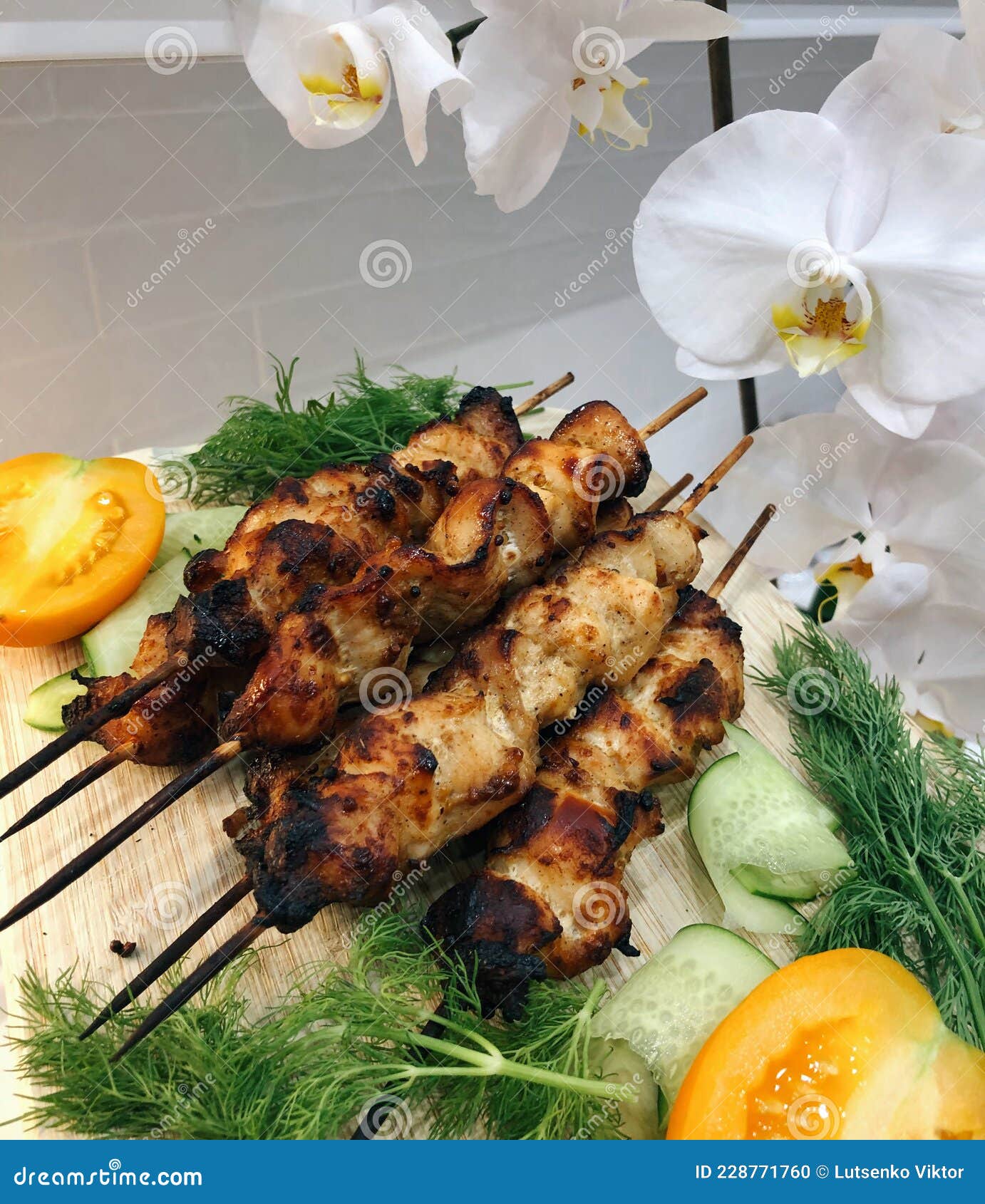 Chicken Meat with Vegetables on an Orchid Background Stock Photo ...