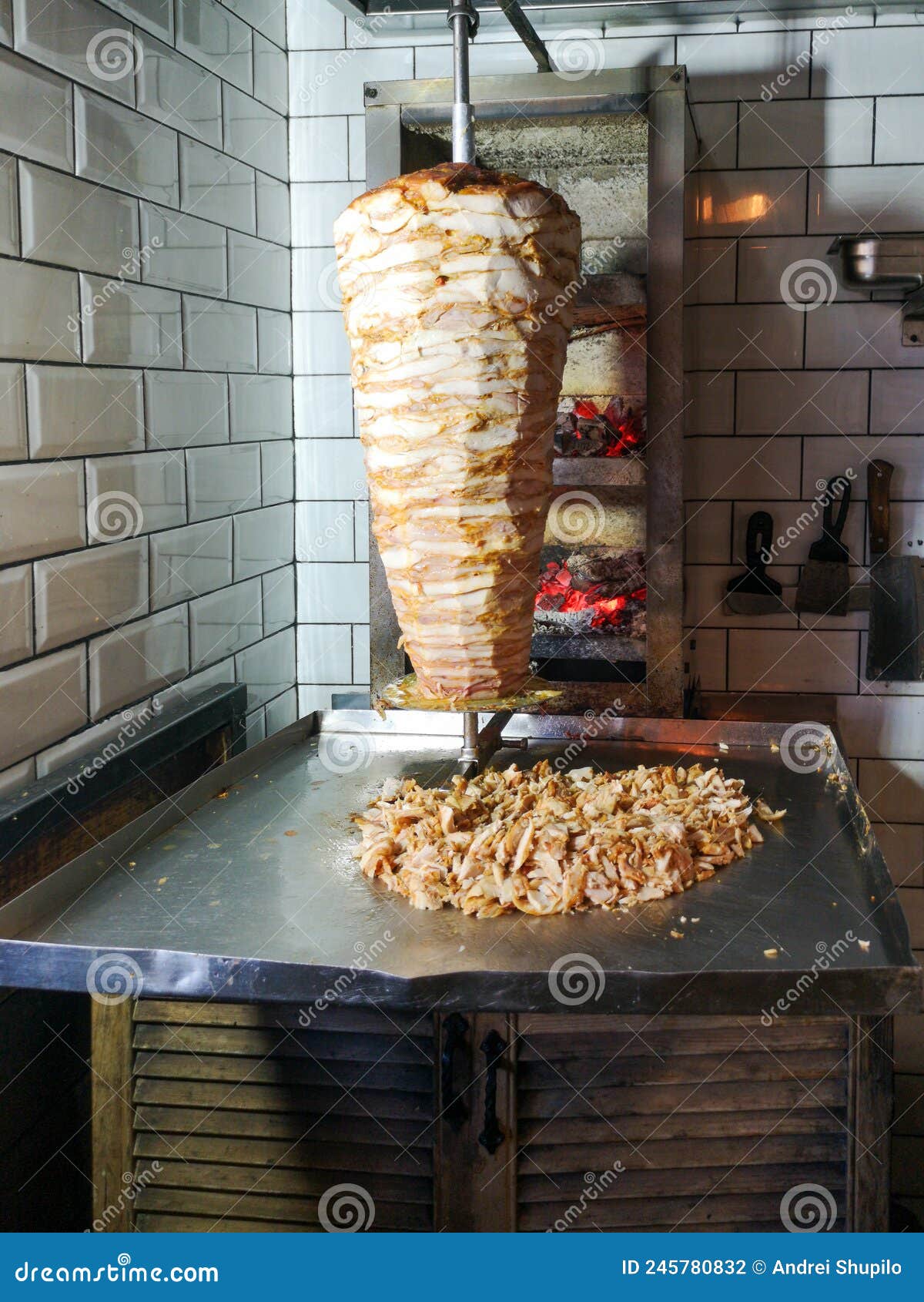 Chicken Meat on a Vertical Grill. Stock Photo - Image of food, fresh ...